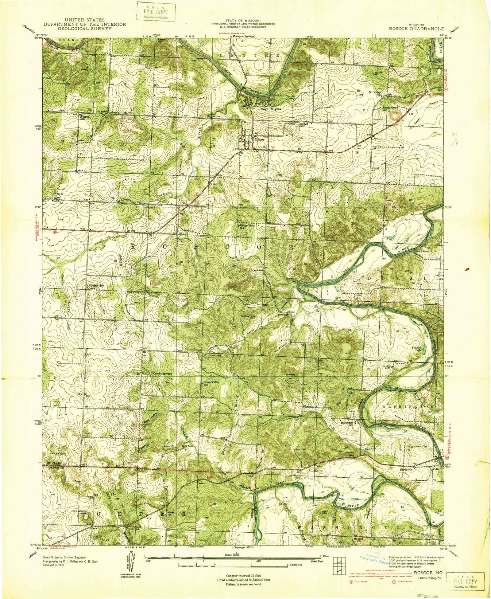 Classic USGS Roscoe Missouri 7.5'x7.5' Topo Map – MyTopo Map Store