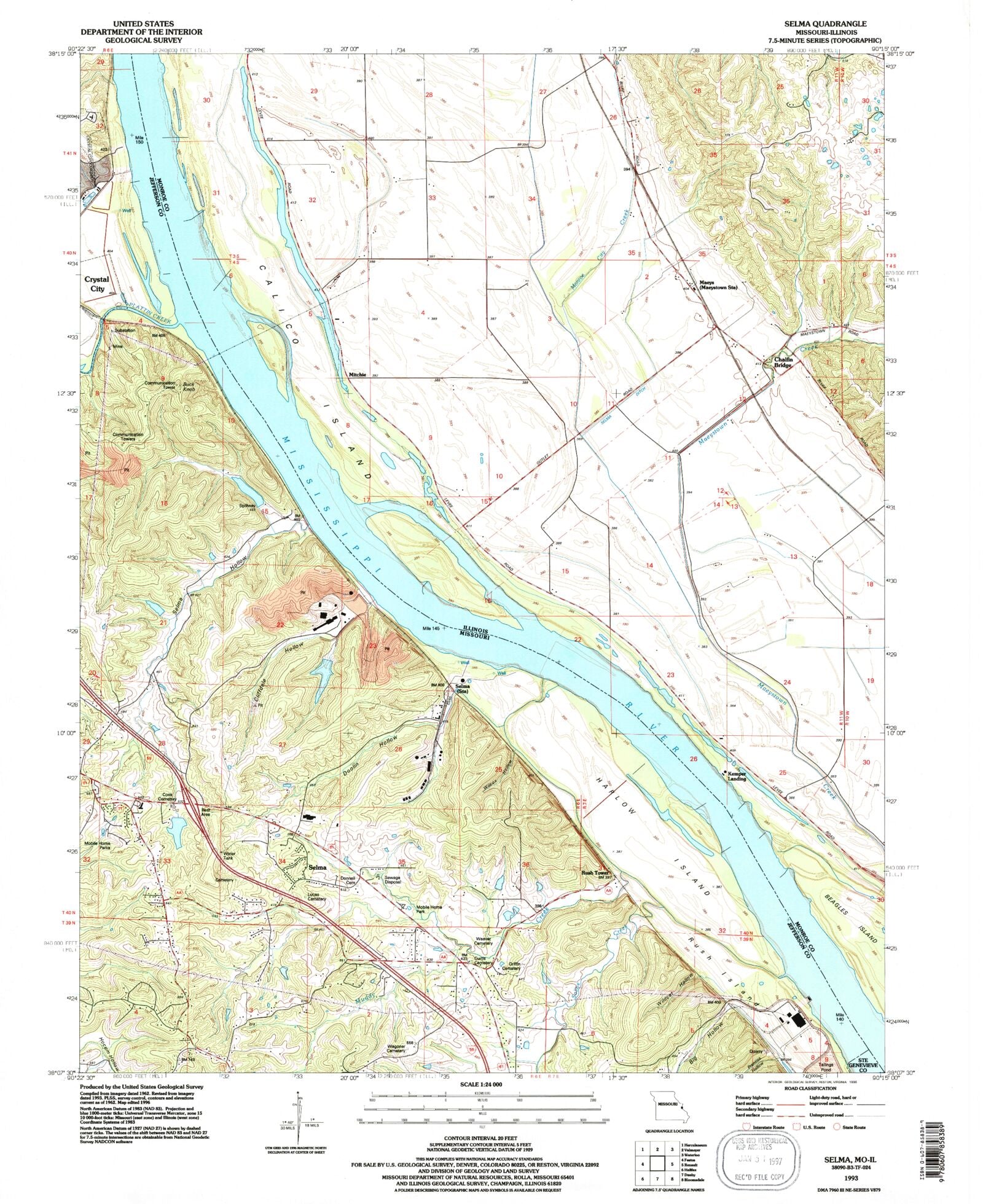 Classic USGS Selma Missouri 7.5'x7.5' Topo Map – MyTopo Map Store