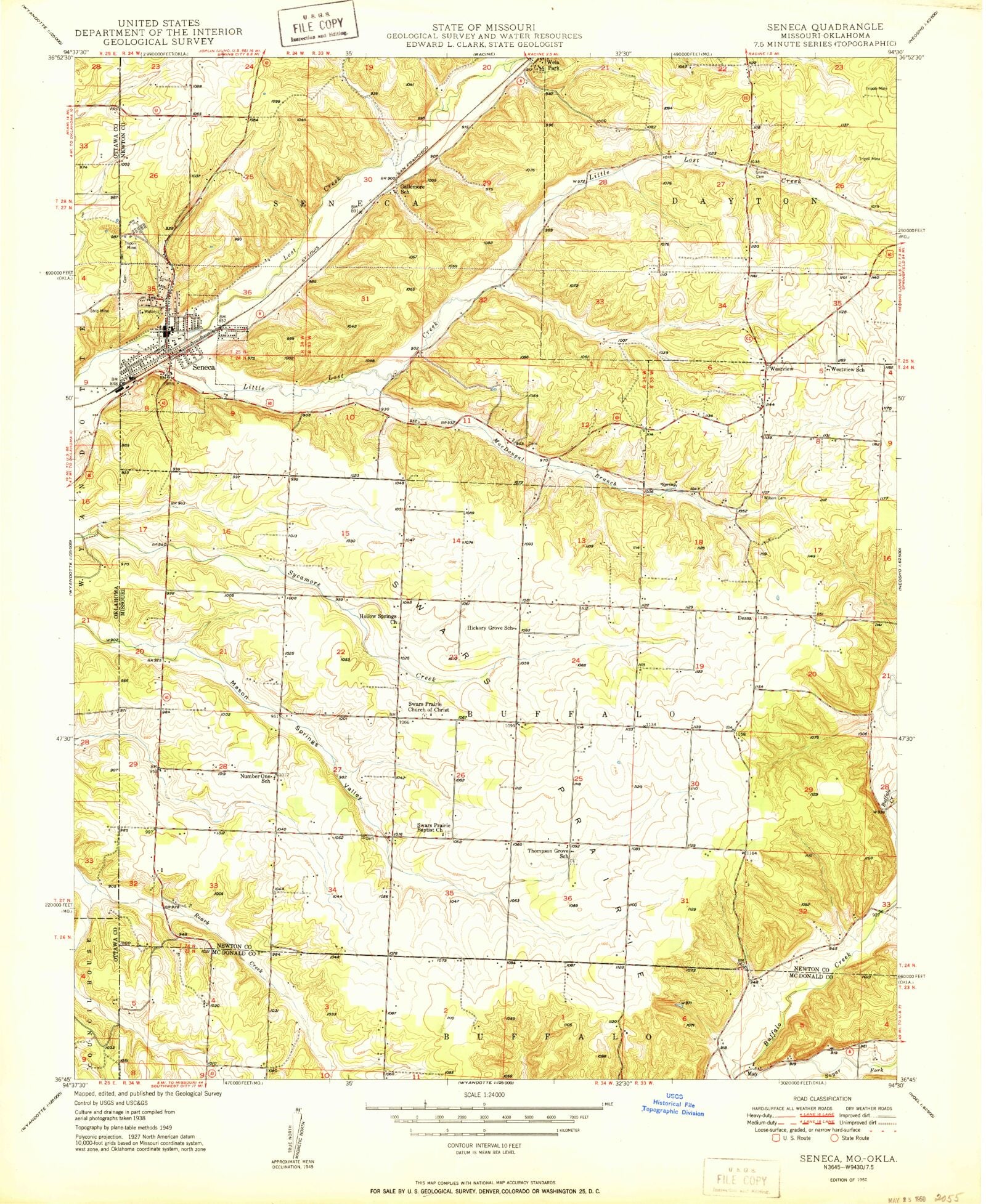 Classic USGS Seneca Missouri 7.5'x7.5' Topo Map – MyTopo Map Store