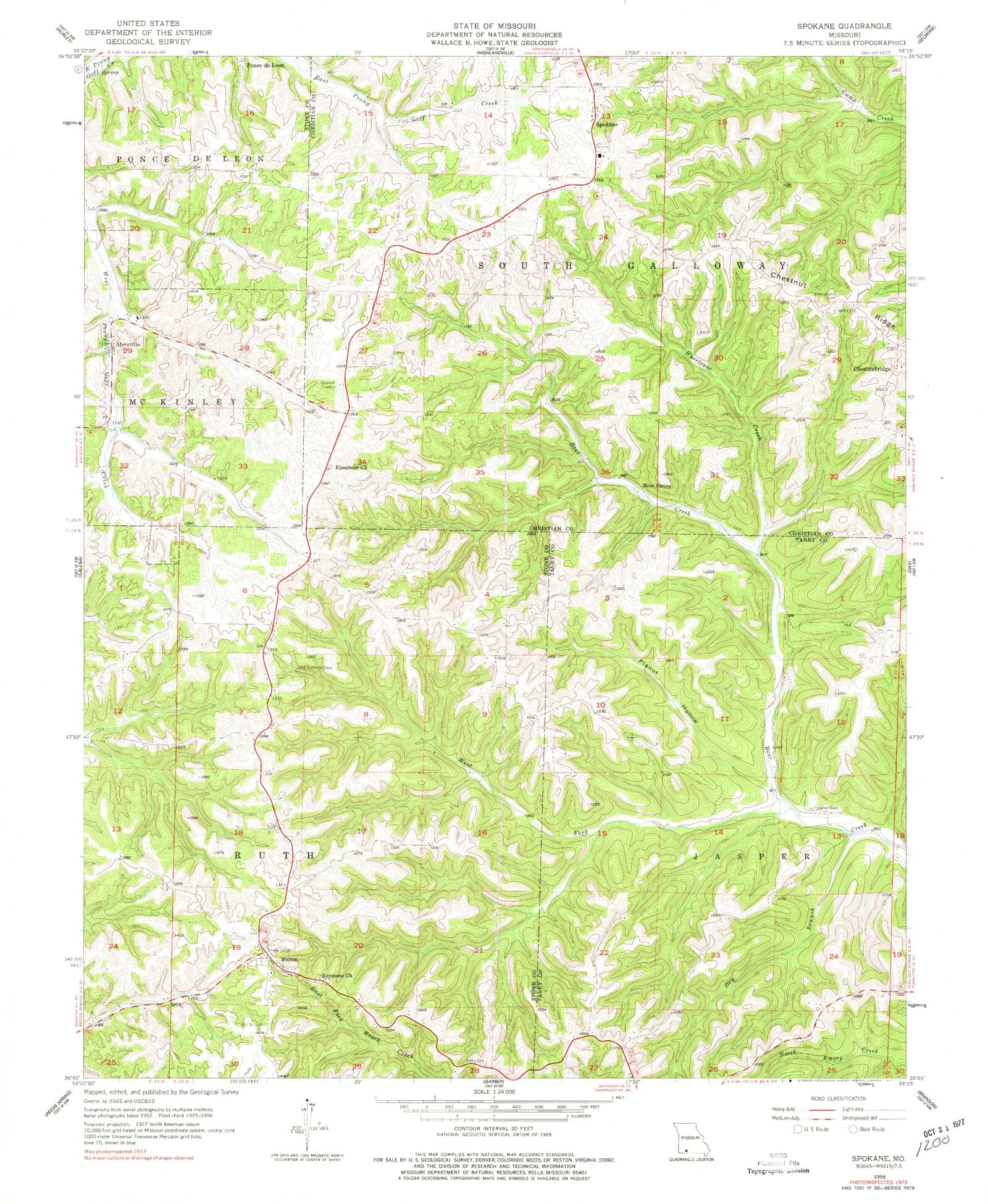 Classic USGS Spokane Missouri 7.5'x7.5' Topo Map – MyTopo Map Store