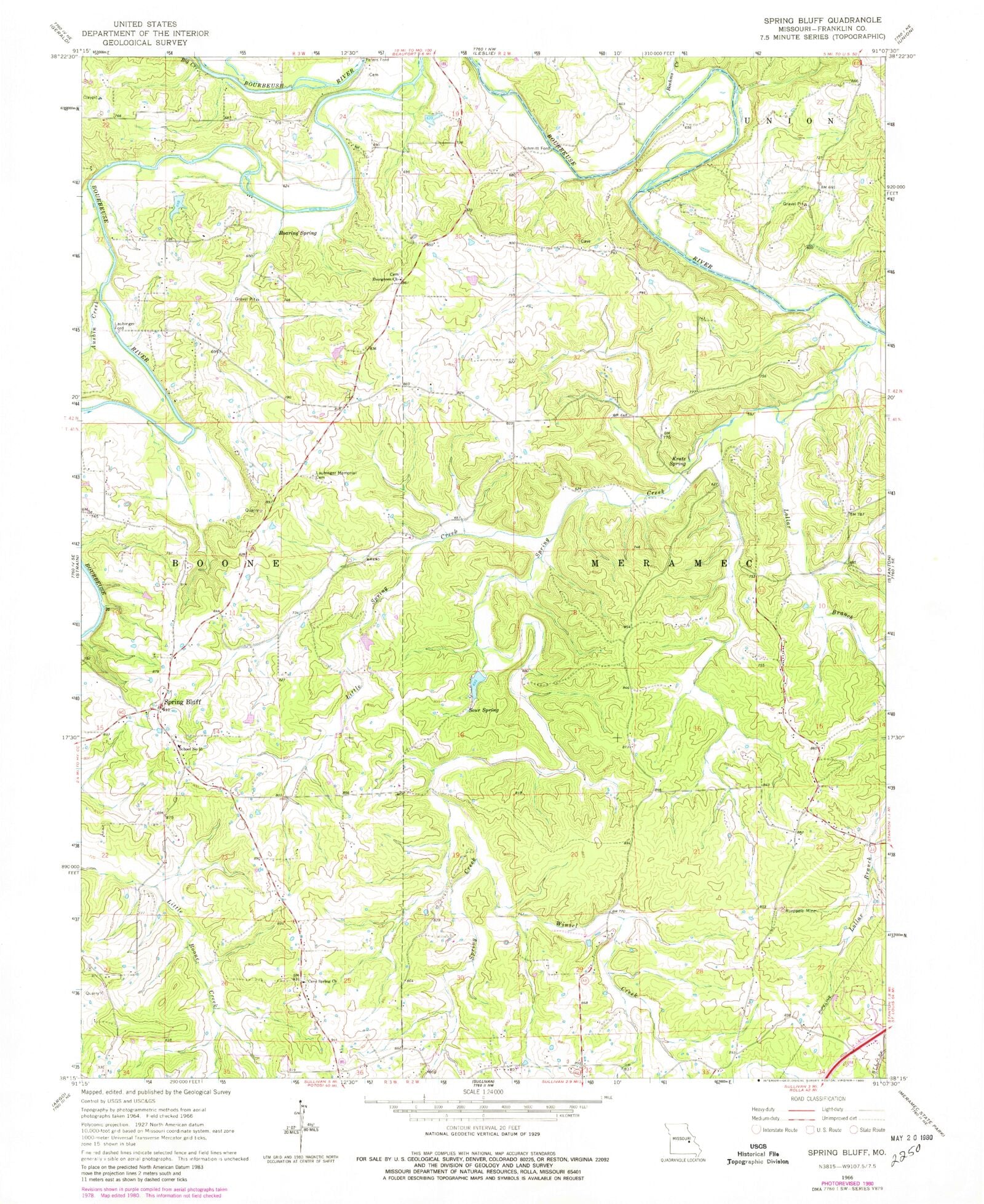 Classic USGS Spring Bluff Missouri 7.5'x7.5' Topo Map – MyTopo Map Store
