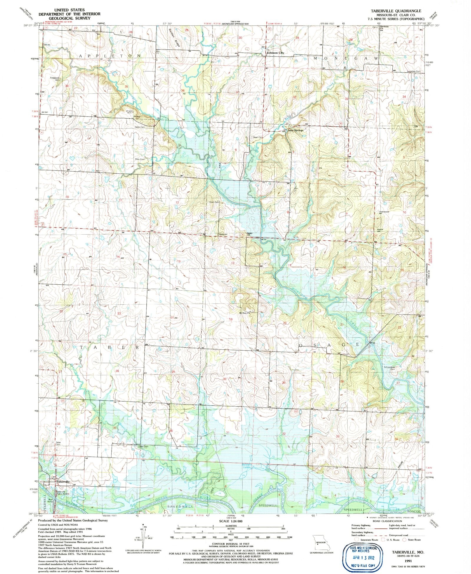 Classic USGS Taberville Missouri 7.5'x7.5' Topo Map – MyTopo Map Store