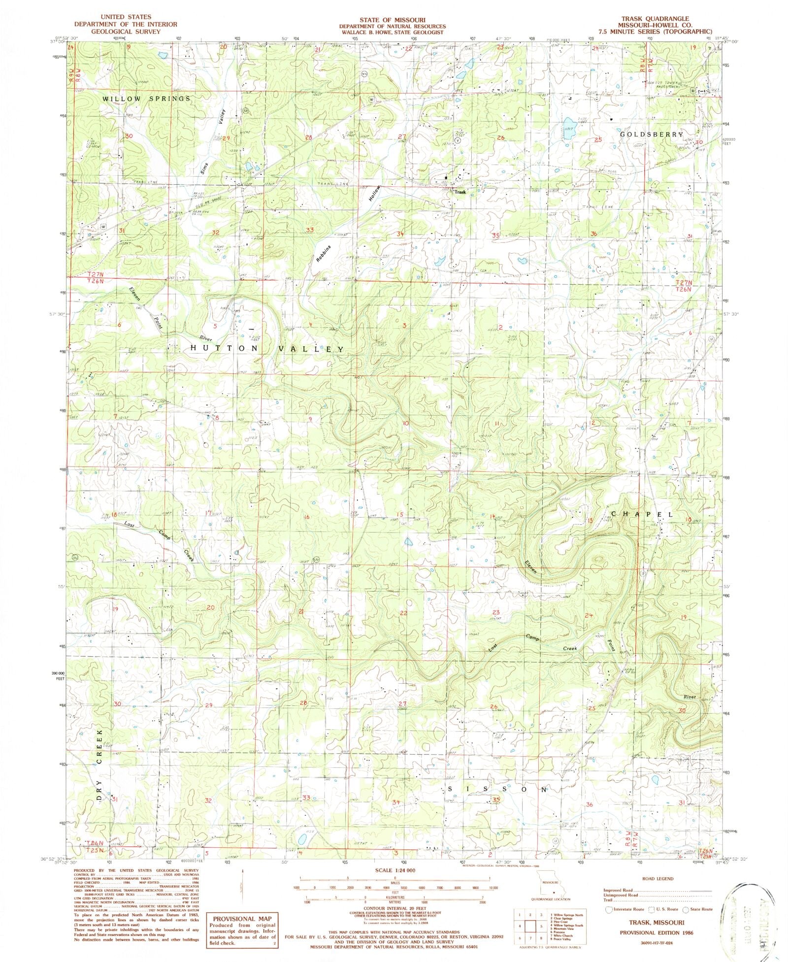 Classic USGS Trask Missouri 7.5'x7.5' Topo Map – MyTopo Map Store