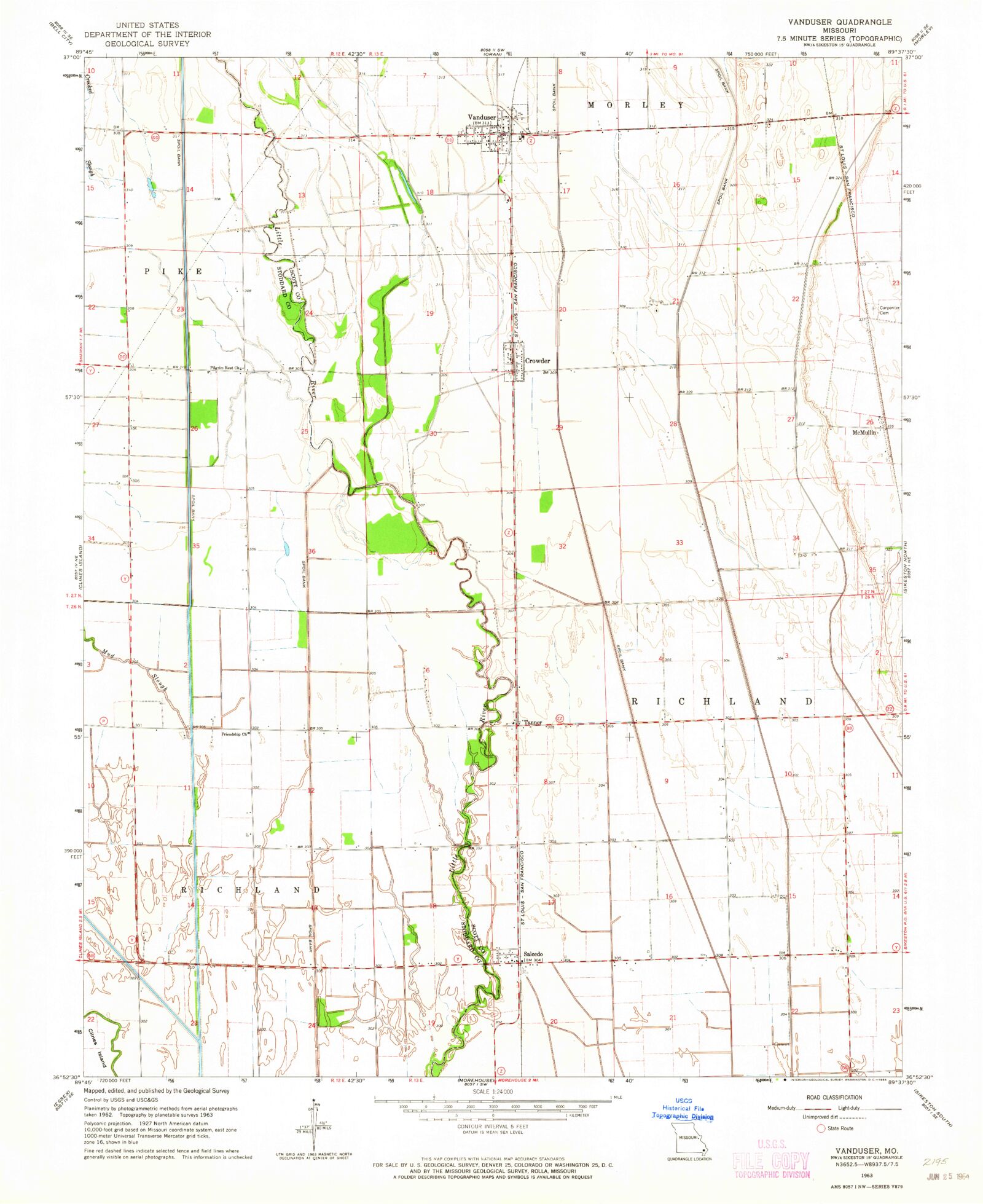 Classic USGS Vanduser Missouri 7.5'x7.5' Topo Map – MyTopo Map Store