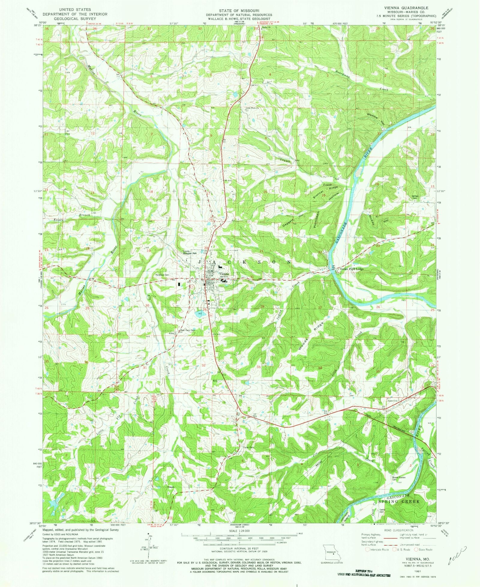 Classic USGS Vienna Missouri 7.5'x7.5' Topo Map – MyTopo Map Store