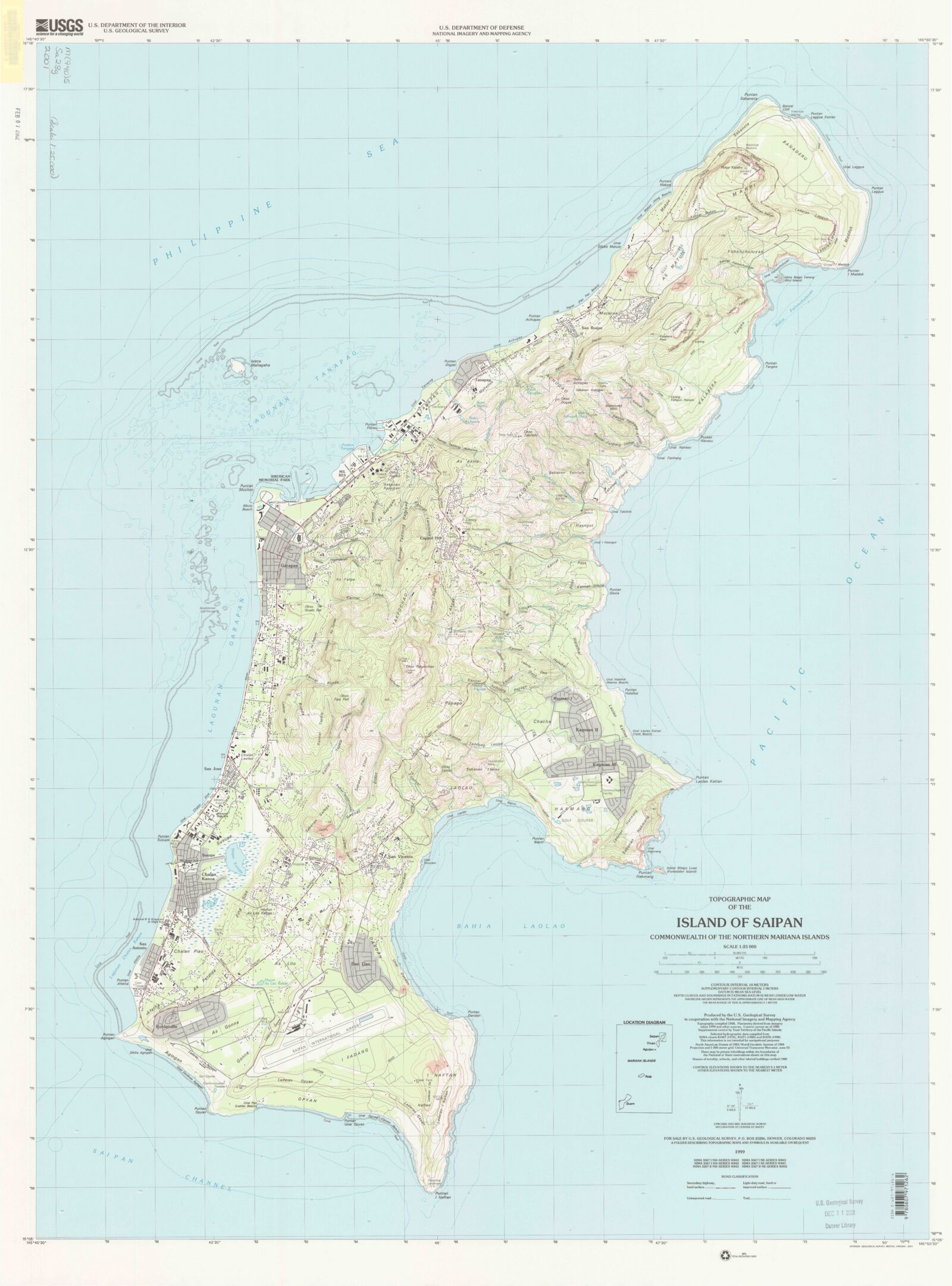 Classic USGS Island of Saipan Northern Mariana Islands 7.5'x7.5' Topo ...
