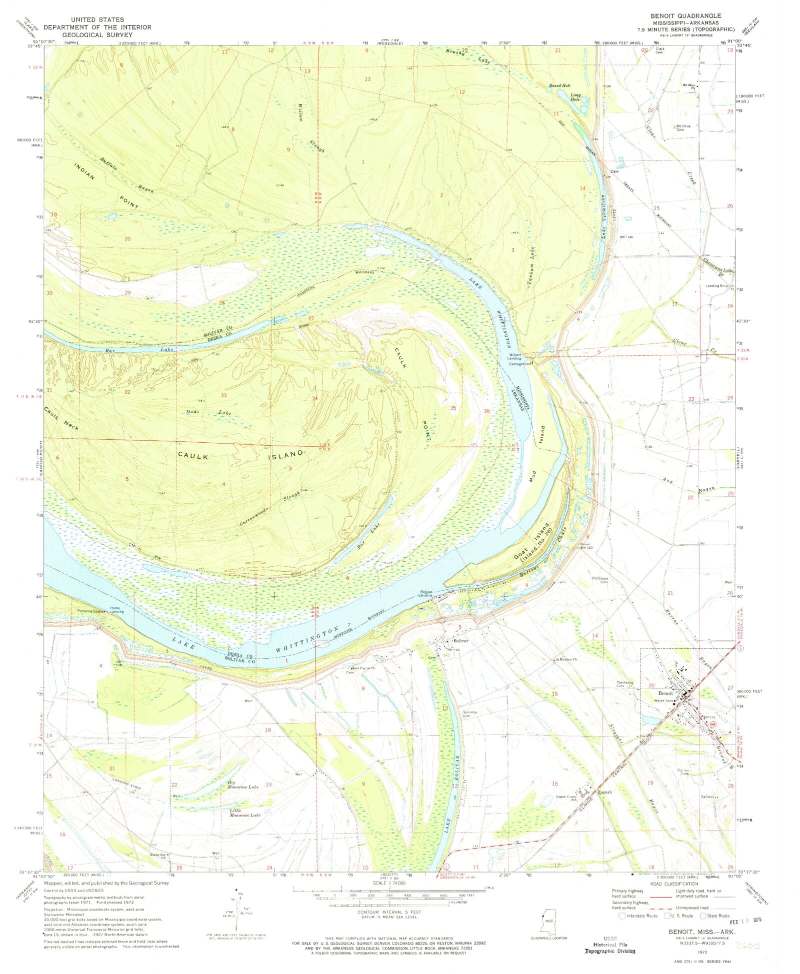 Classic USGS Benoit Mississippi 7.5'x7.5' Topo Map – MyTopo Map Store