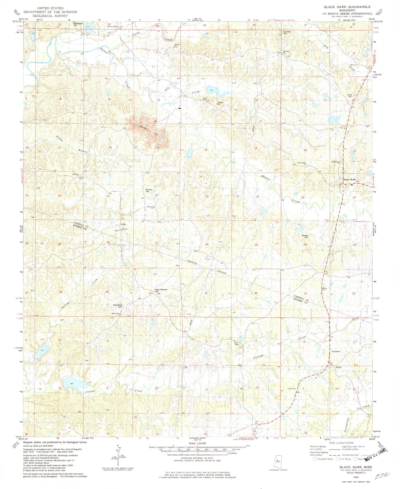 Classic USGS Black Hawk Mississippi 7.5'x7.5' Topo Map – MyTopo Map Store