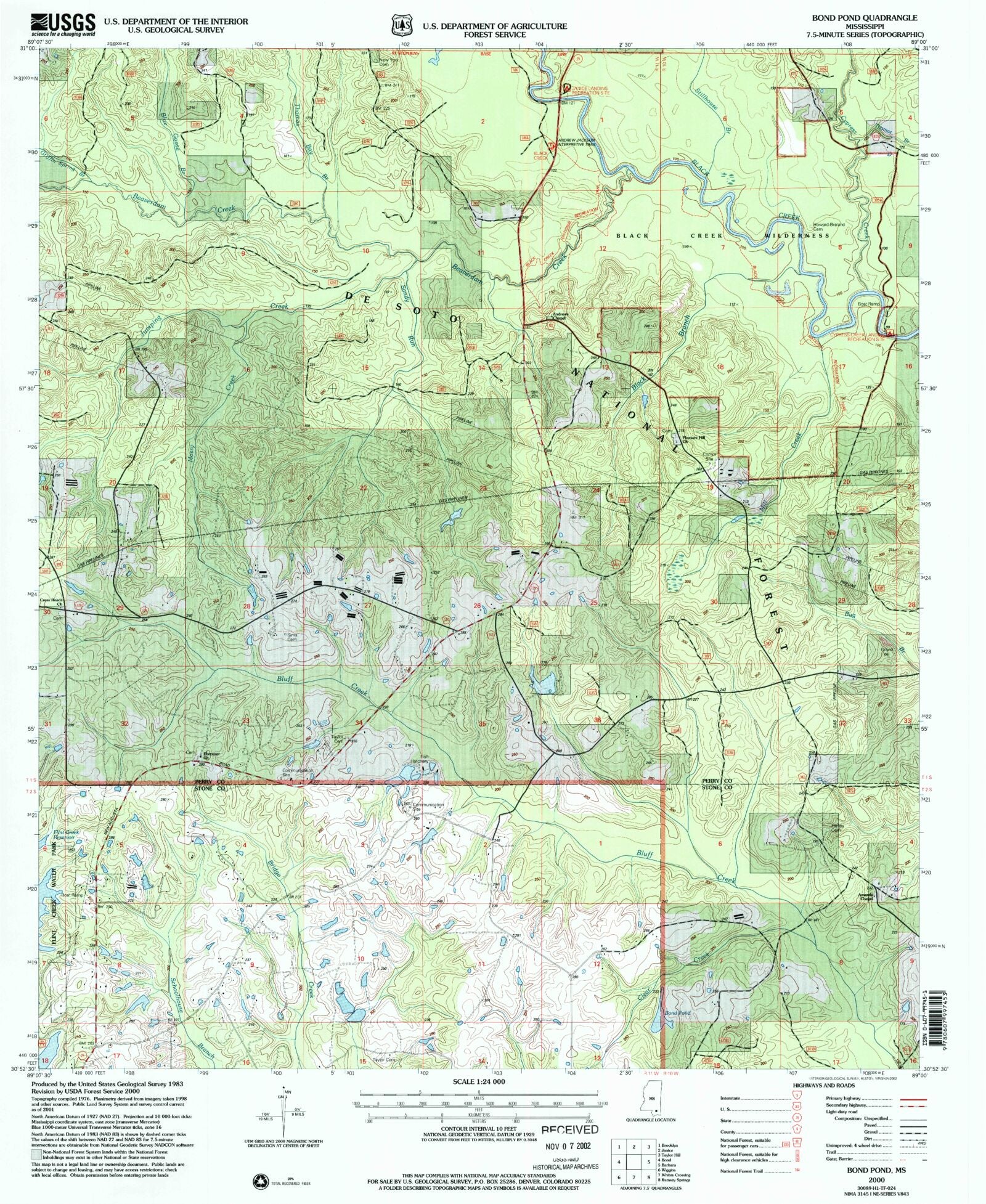Classic USGS Bond Pond Mississippi 7.5'x7.5' Topo Map – MyTopo Map Store