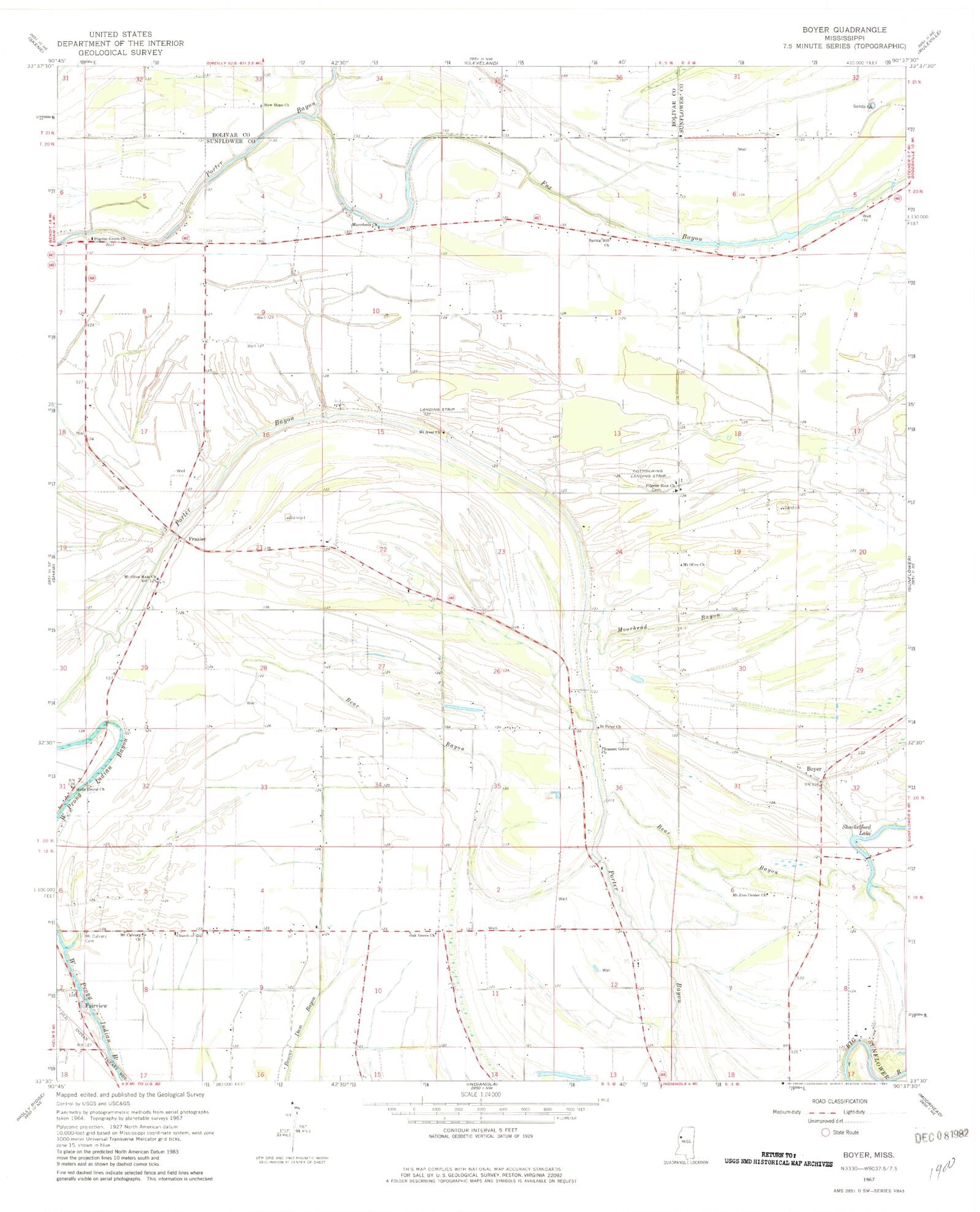 Classic USGS Boyer Mississippi 7.5'x7.5' Topo Map – MyTopo Map Store