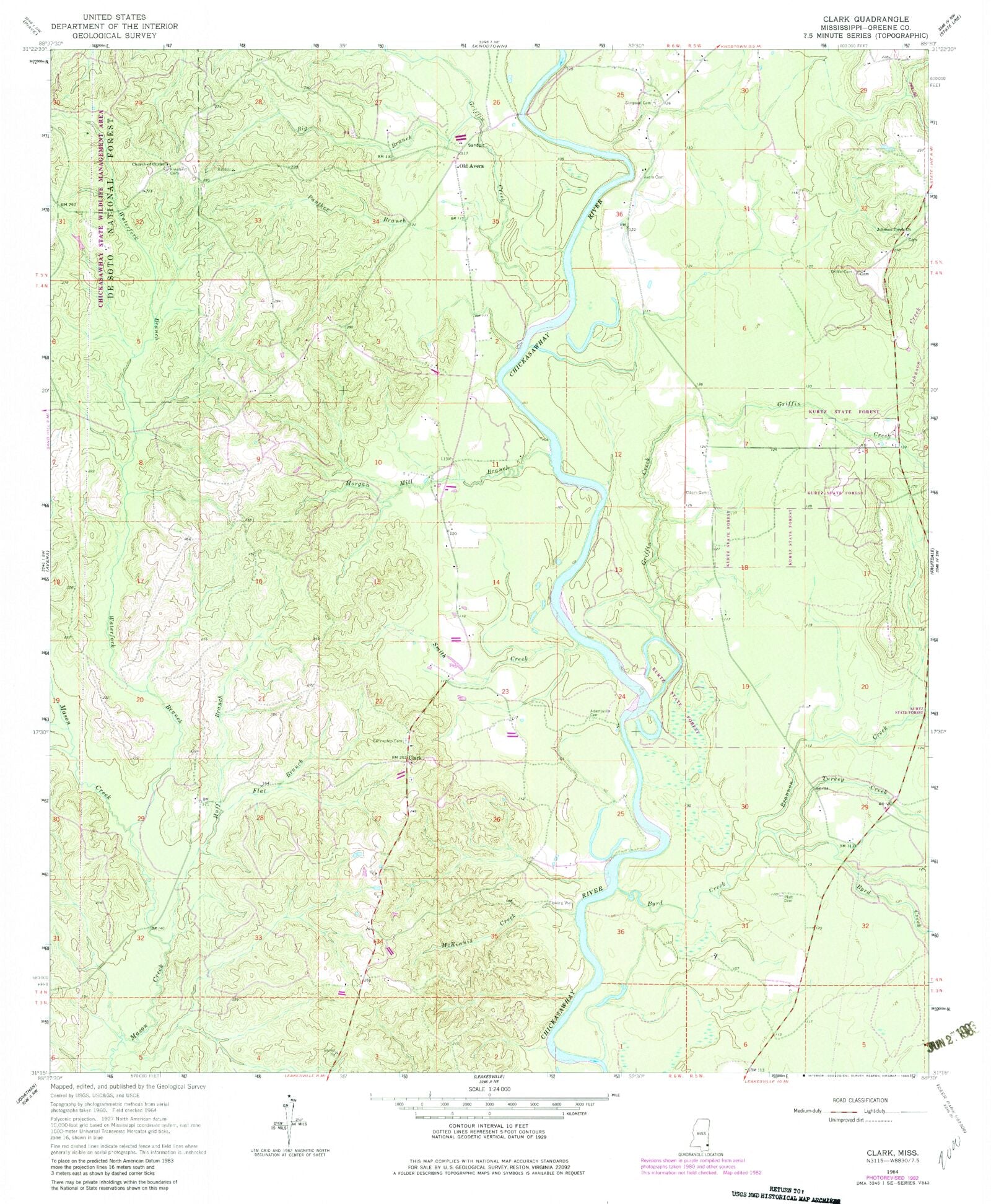 Classic USGS Clark Mississippi 7.5'x7.5' Topo Map – MyTopo Map Store