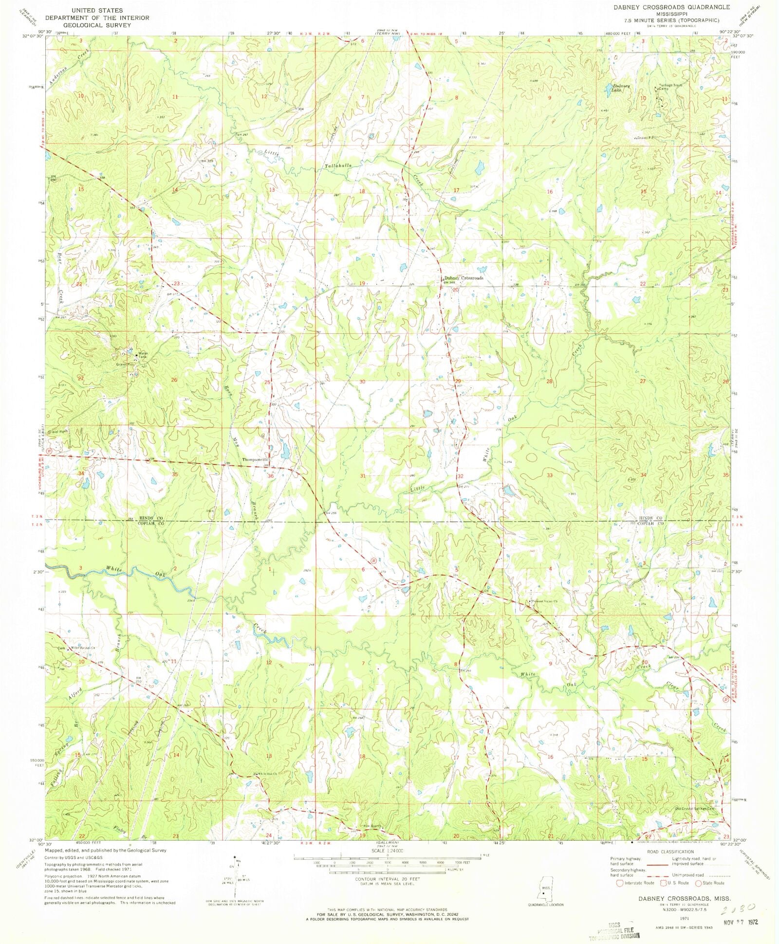 Classic USGS Dabney Crossroads Mississippi 7.5'x7.5' Topo Map – MyTopo ...
