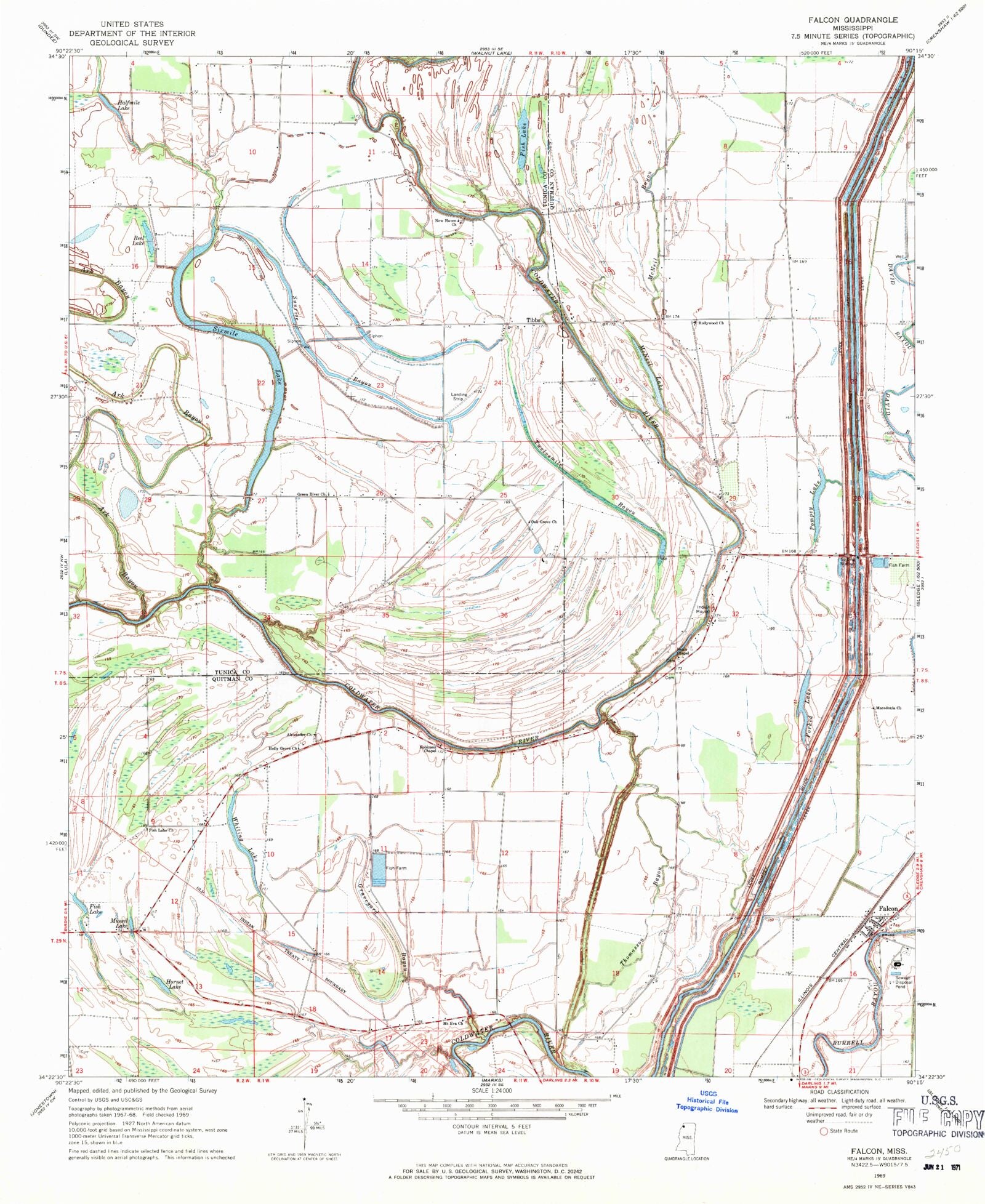 Classic USGS Falcon Mississippi 7.5'x7.5' Topo Map – MyTopo Map Store