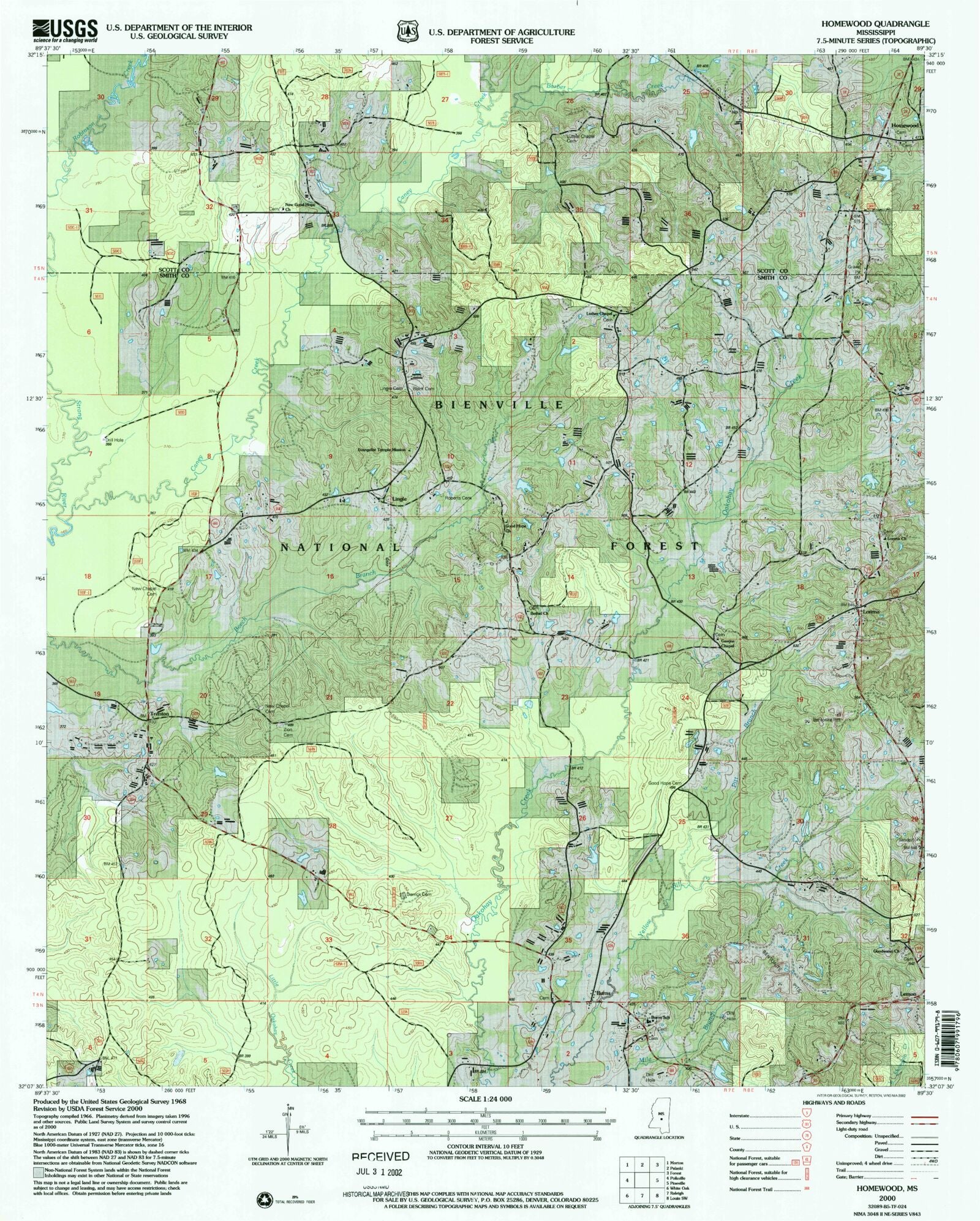 Classic USGS Homewood Mississippi 7.5'x7.5' Topo Map – MyTopo Map Store
