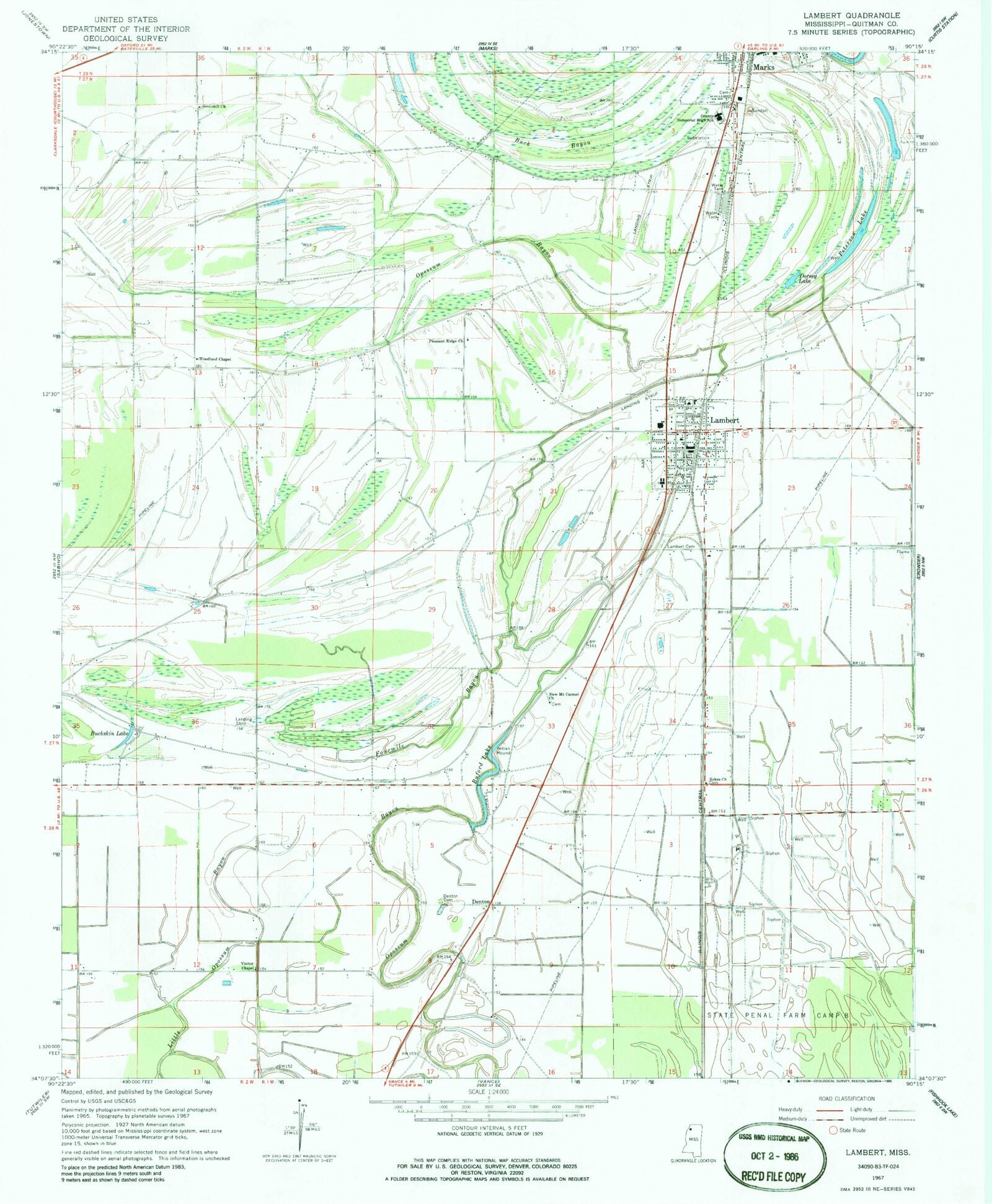 Classic USGS Lambert Mississippi 7.5'x7.5' Topo Map – MyTopo Map Store