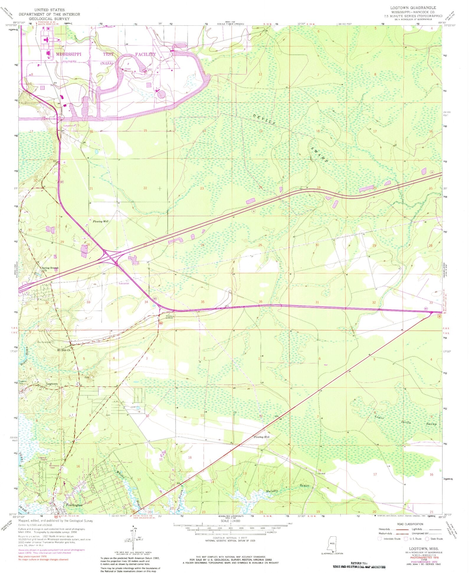 Classic USGS Logtown Mississippi 7.5'x7.5' Topo Map – MyTopo Map Store
