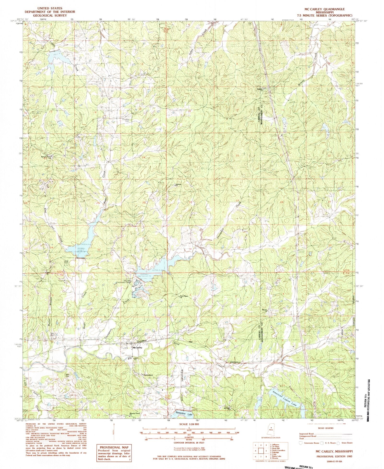 Classic USGS McCarley Mississippi 7.5'x7.5' Topo Map – MyTopo Map Store