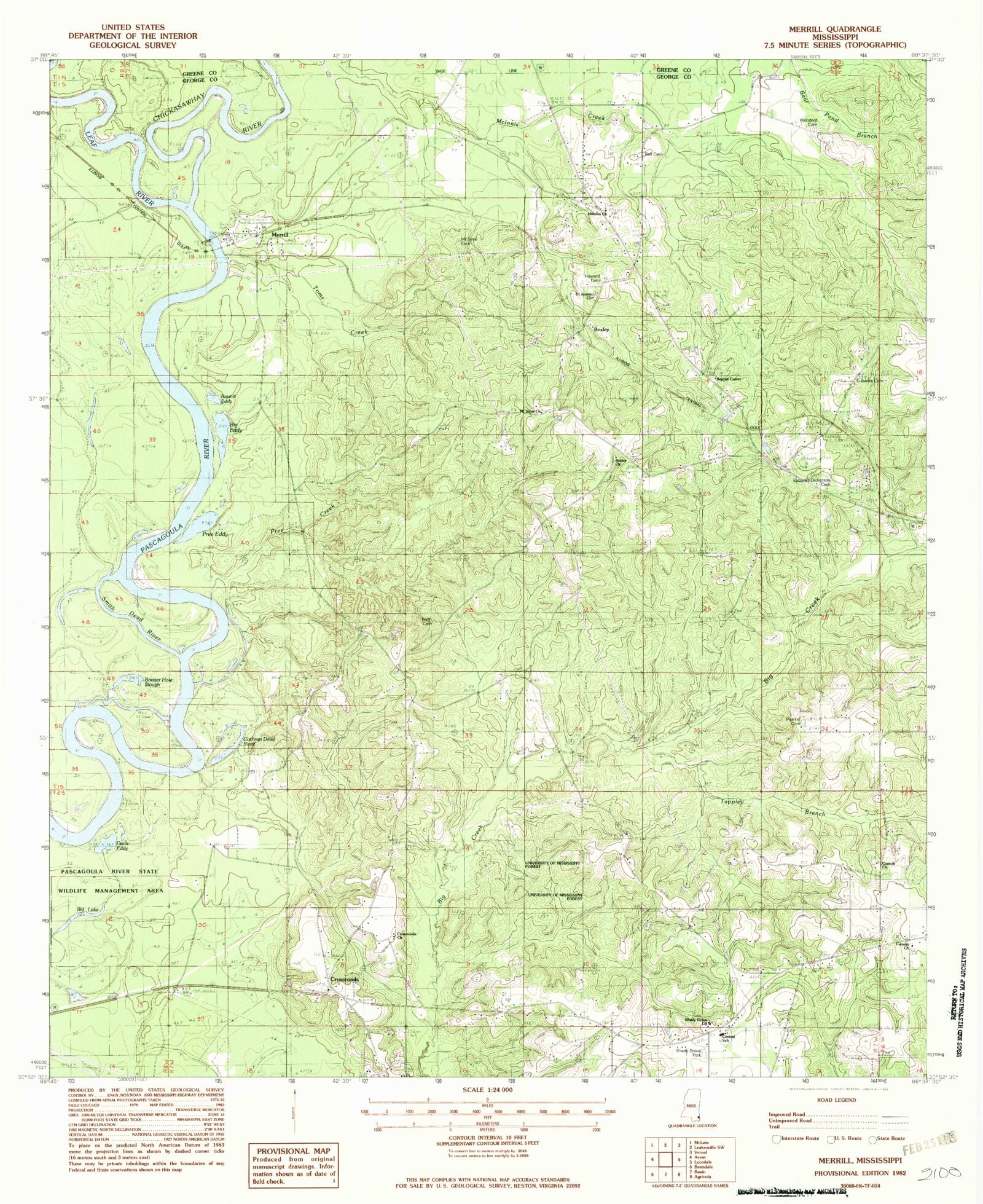 Classic USGS Merrill Mississippi 7.5'x7.5' Topo Map – MyTopo Map Store