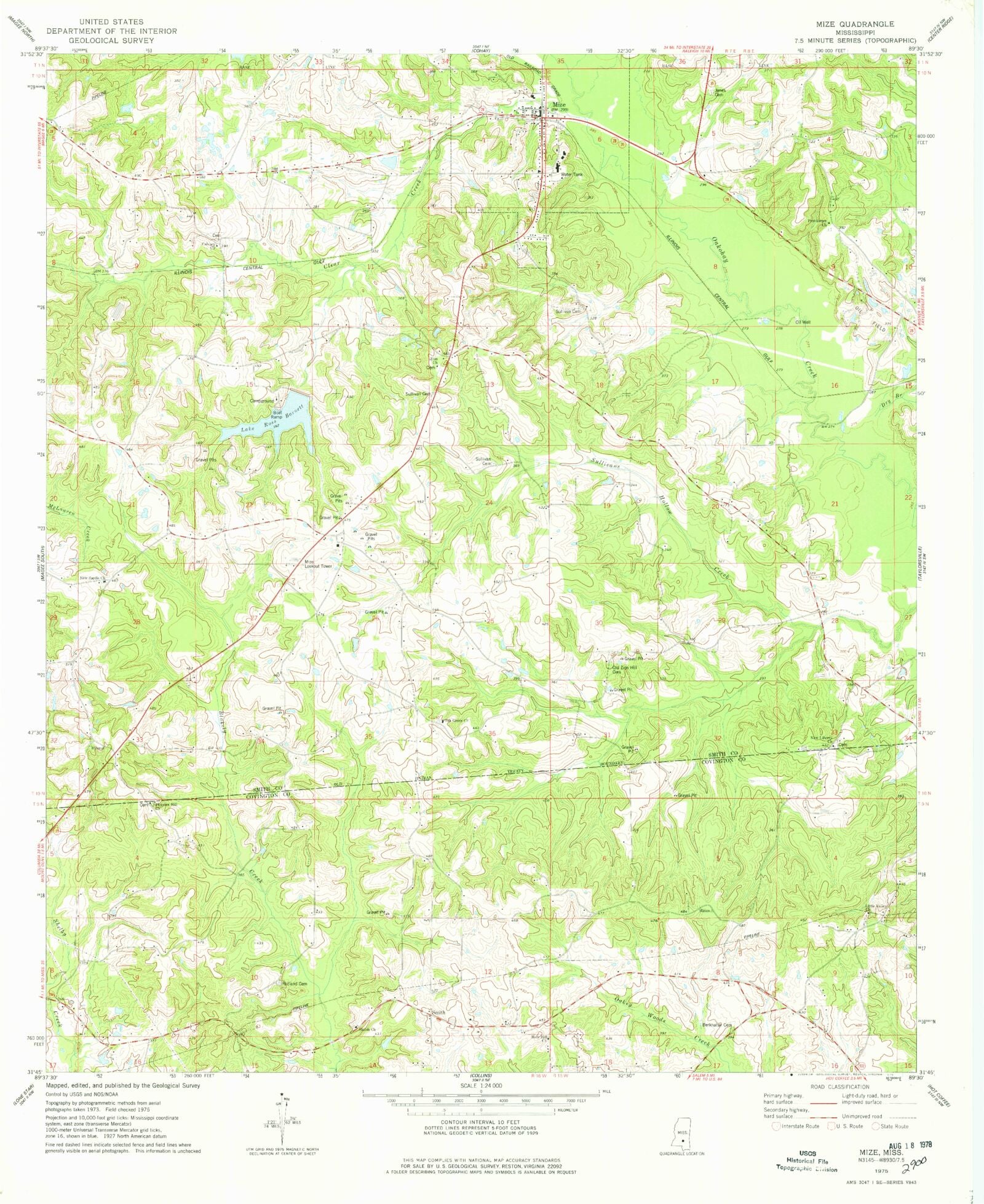 Classic USGS Mize Mississippi 7.5'x7.5' Topo Map – MyTopo Map Store