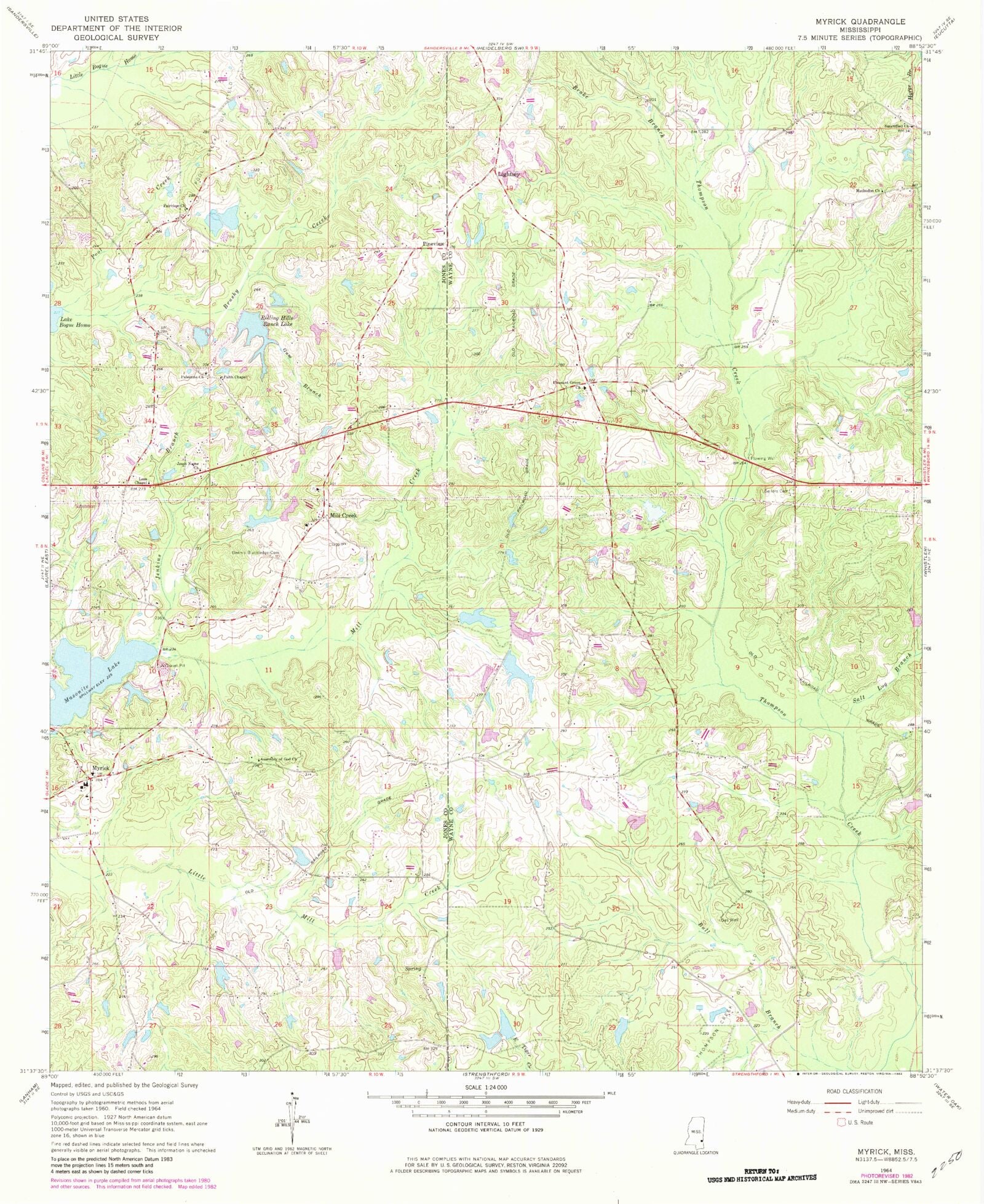 Classic USGS Myrick Mississippi 7.5'x7.5' Topo Map – MyTopo Map Store