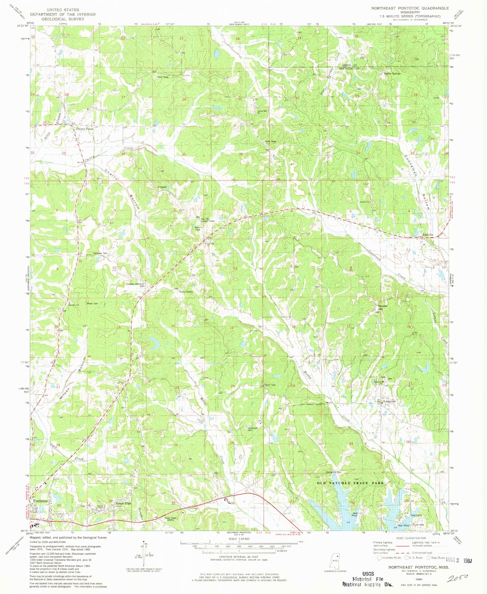 Classic USGS Northeast Pontotoc Mississippi 7.5'x7.5' Topo Map – MyTopo ...