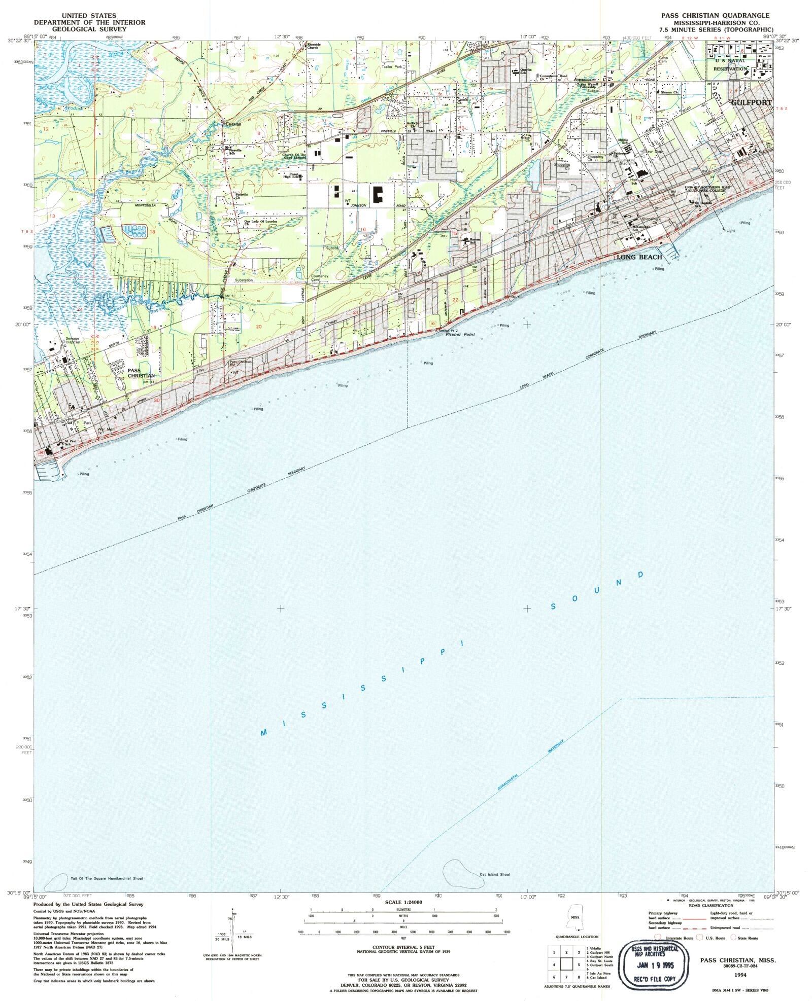 Classic USGS Pass Christian Mississippi 7.5'x7.5' Topo Map – MyTopo Map ...