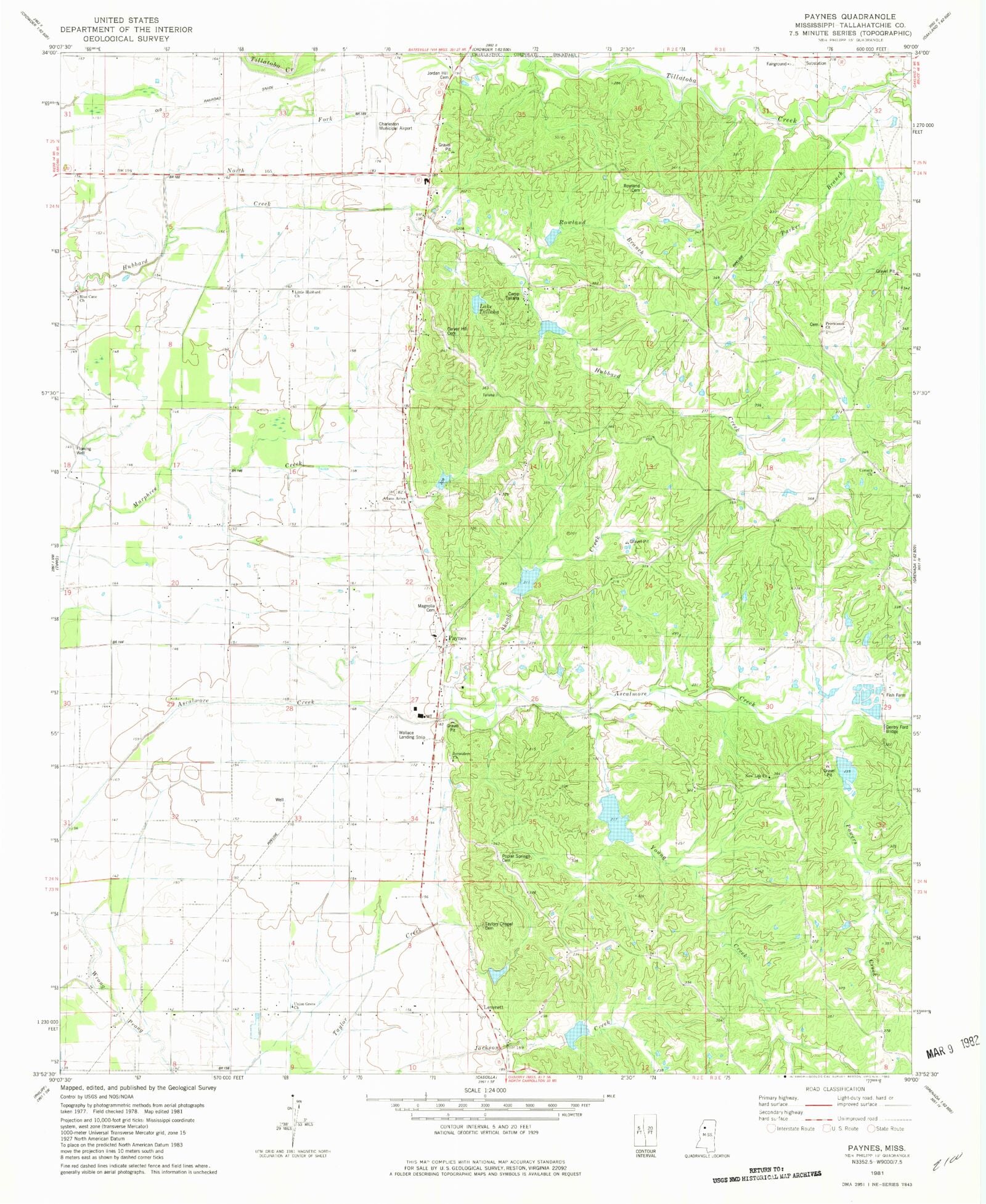 Classic USGS Paynes Mississippi 7.5'x7.5' Topo Map – MyTopo Map Store