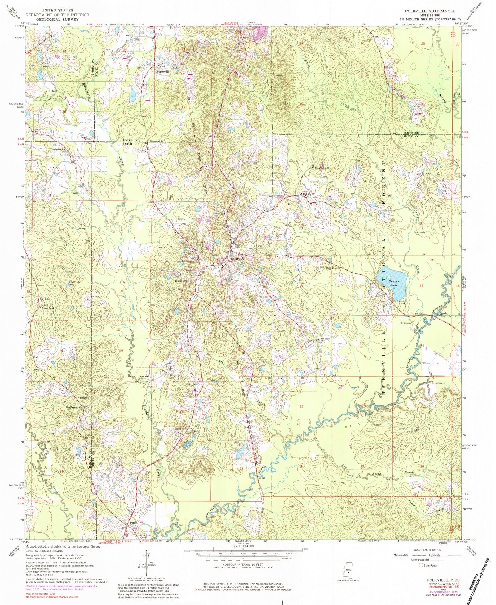 Classic USGS Polkville Mississippi 7.5'x7.5' Topo Map – MyTopo Map Store