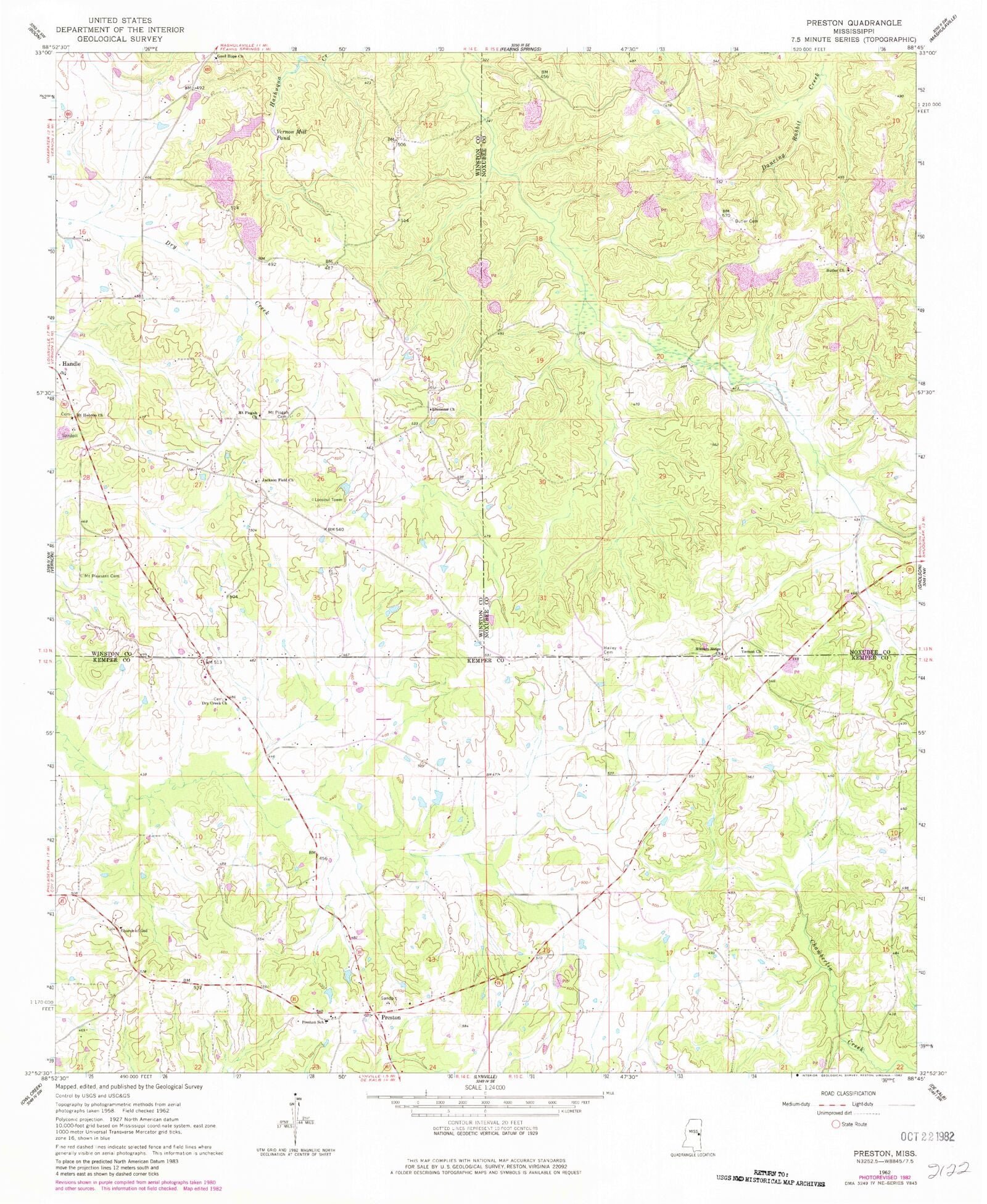 Classic USGS Preston Mississippi 7.5'x7.5' Topo Map – MyTopo Map Store