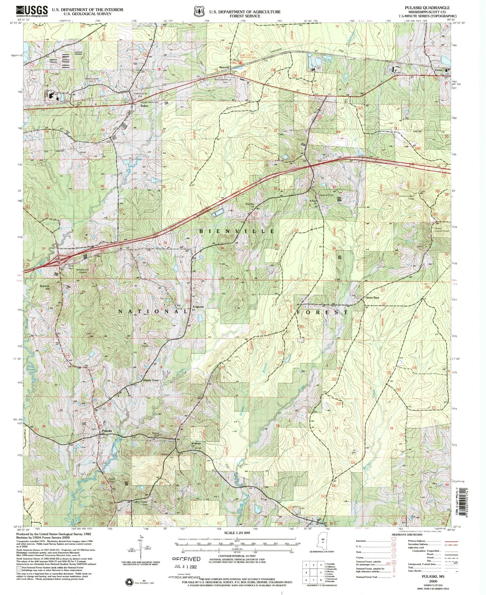 Classic USGS Pulaski Mississippi 7.5'x7.5' Topo Map – MyTopo Map Store