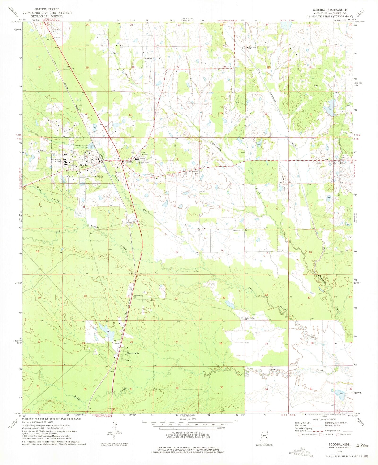 Classic USGS Scooba Mississippi 7.5'x7.5' Topo Map – MyTopo Map Store