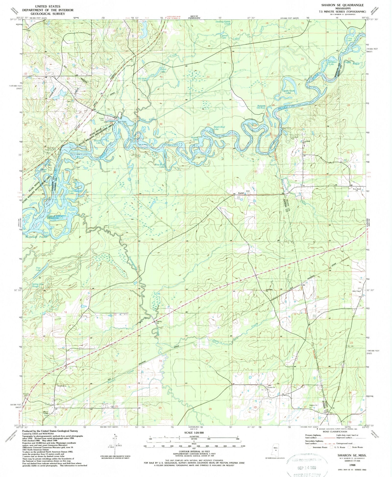 Classic USGS Sharon SE Mississippi 7.5'x7.5' Topo Map – MyTopo Map Store