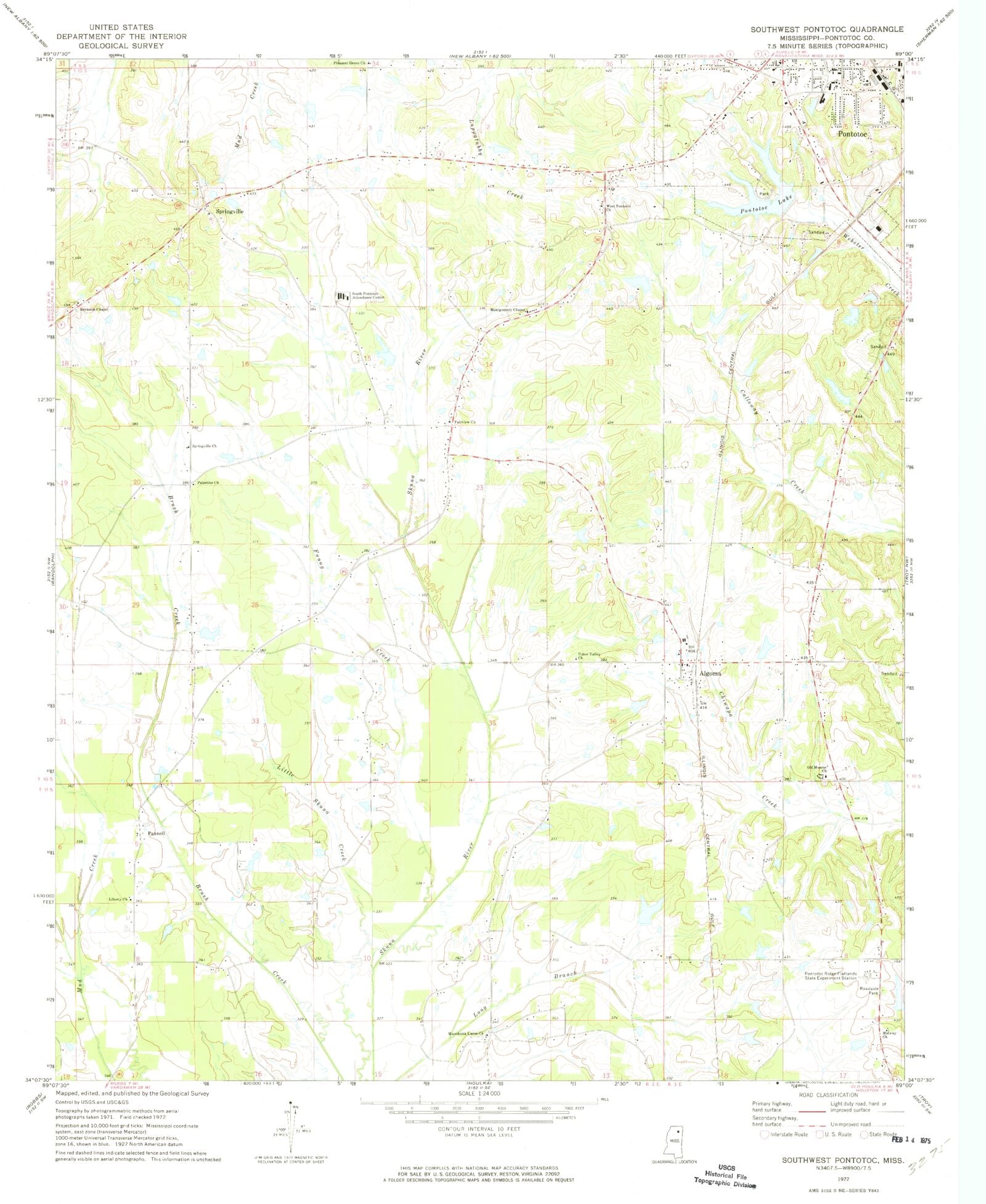 Classic USGS Southwest Pontotoc Mississippi 7.5'x7.5' Topo Map – MyTopo ...