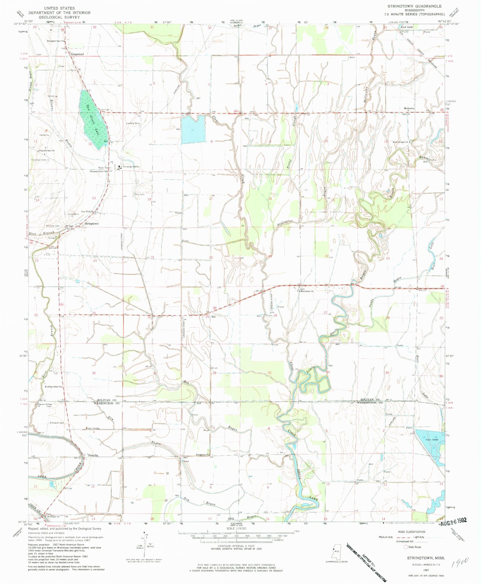 Classic USGS Stringtown Mississippi 7.5'x7.5' Topo Map – MyTopo Map Store