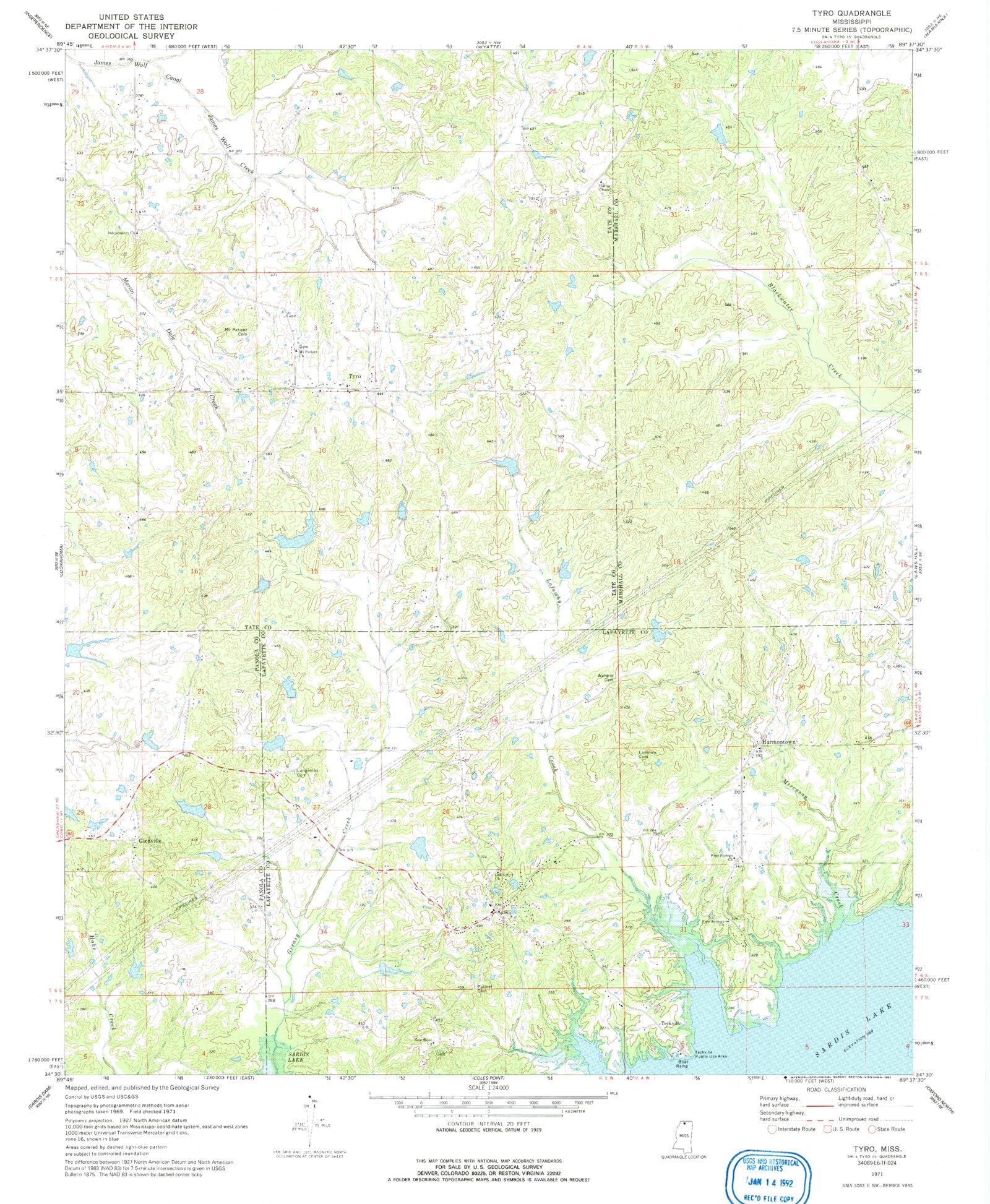 Classic USGS Tyro Mississippi 7.5'x7.5' Topo Map – MyTopo Map Store
