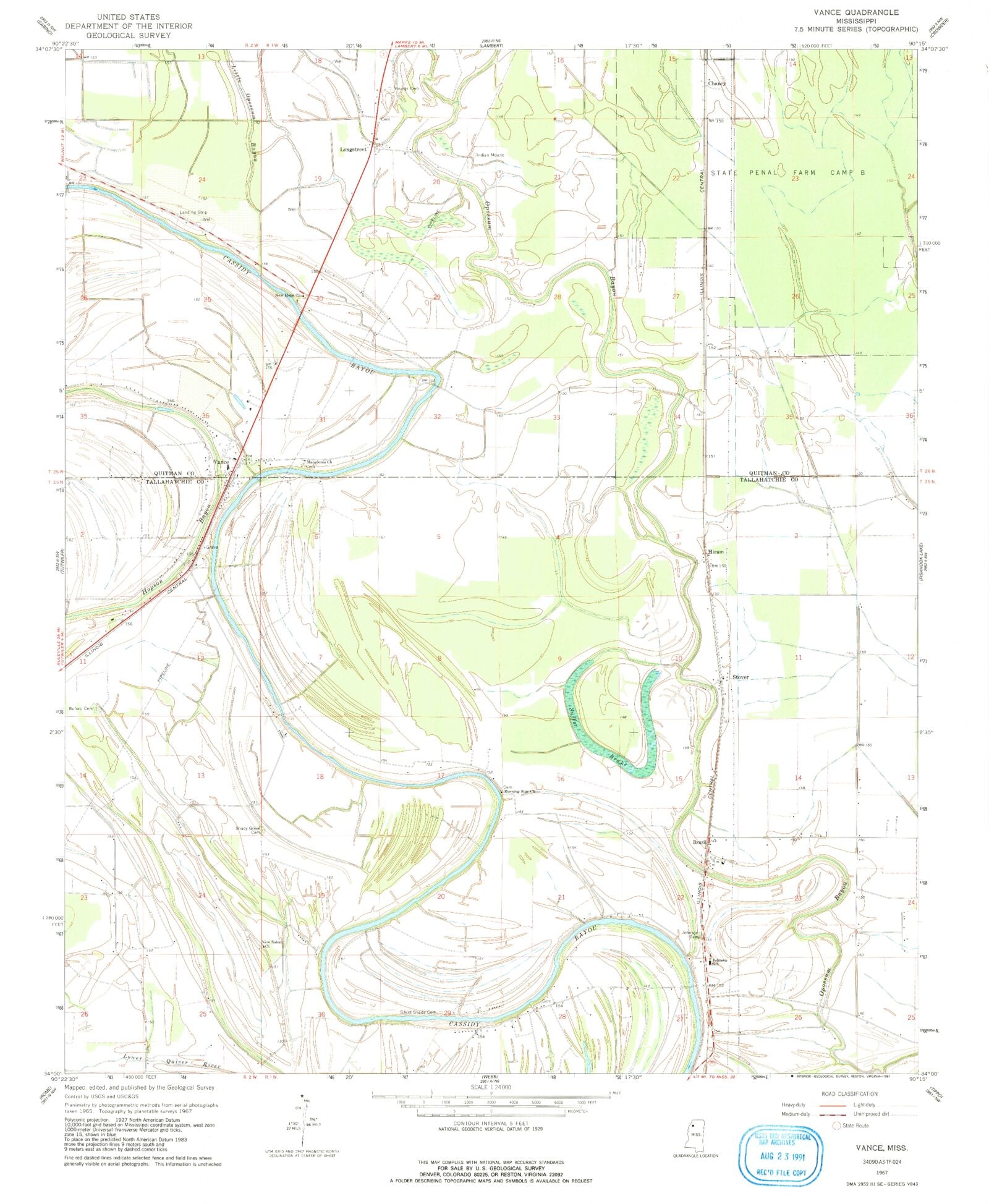Classic USGS Vance Mississippi 7.5'x7.5' Topo Map – MyTopo Map Store