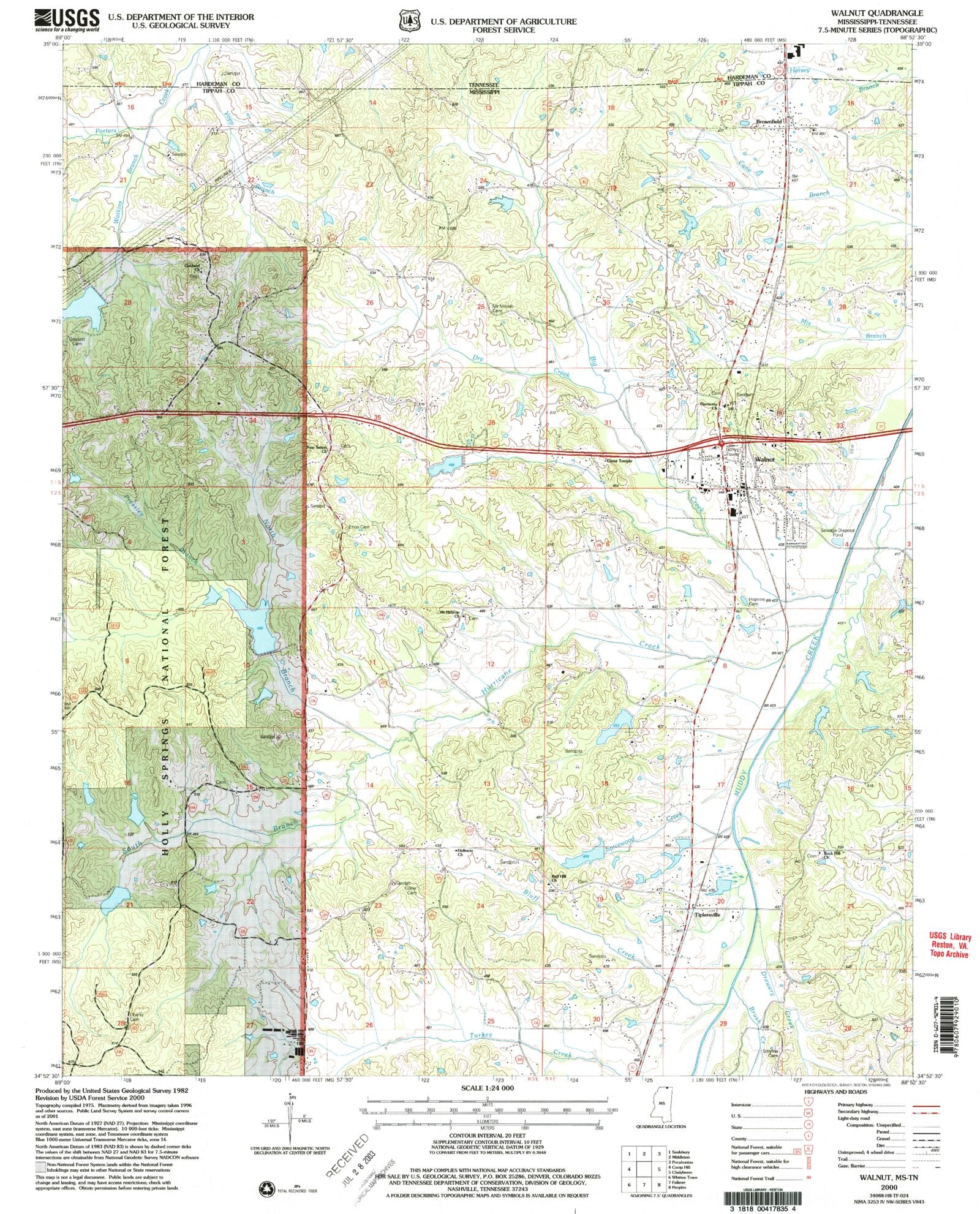 Classic USGS Walnut Mississippi 7.5'x7.5' Topo Map – MyTopo Map Store
