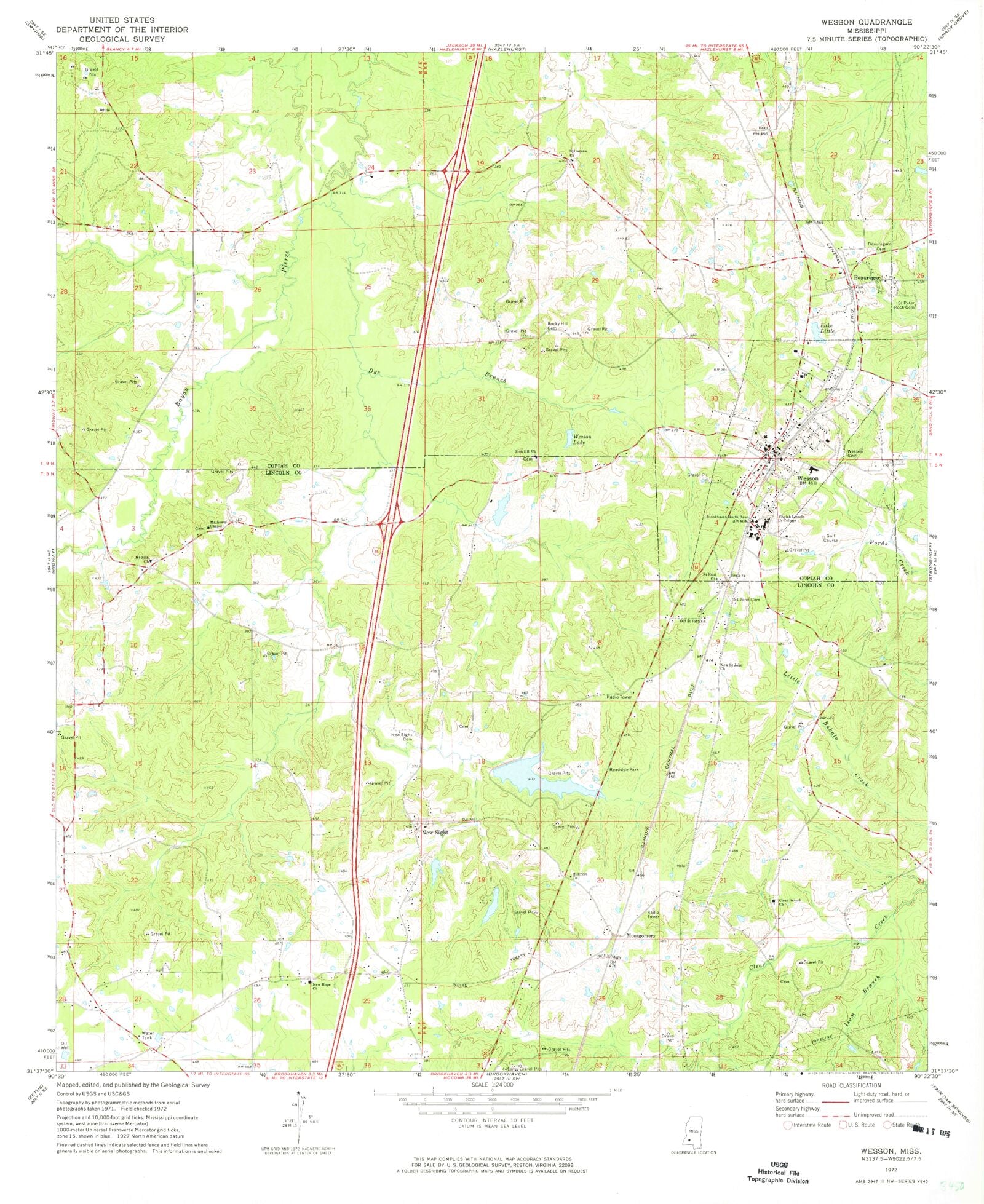Classic USGS Wesson Mississippi 7.5'x7.5' Topo Map – MyTopo Map Store