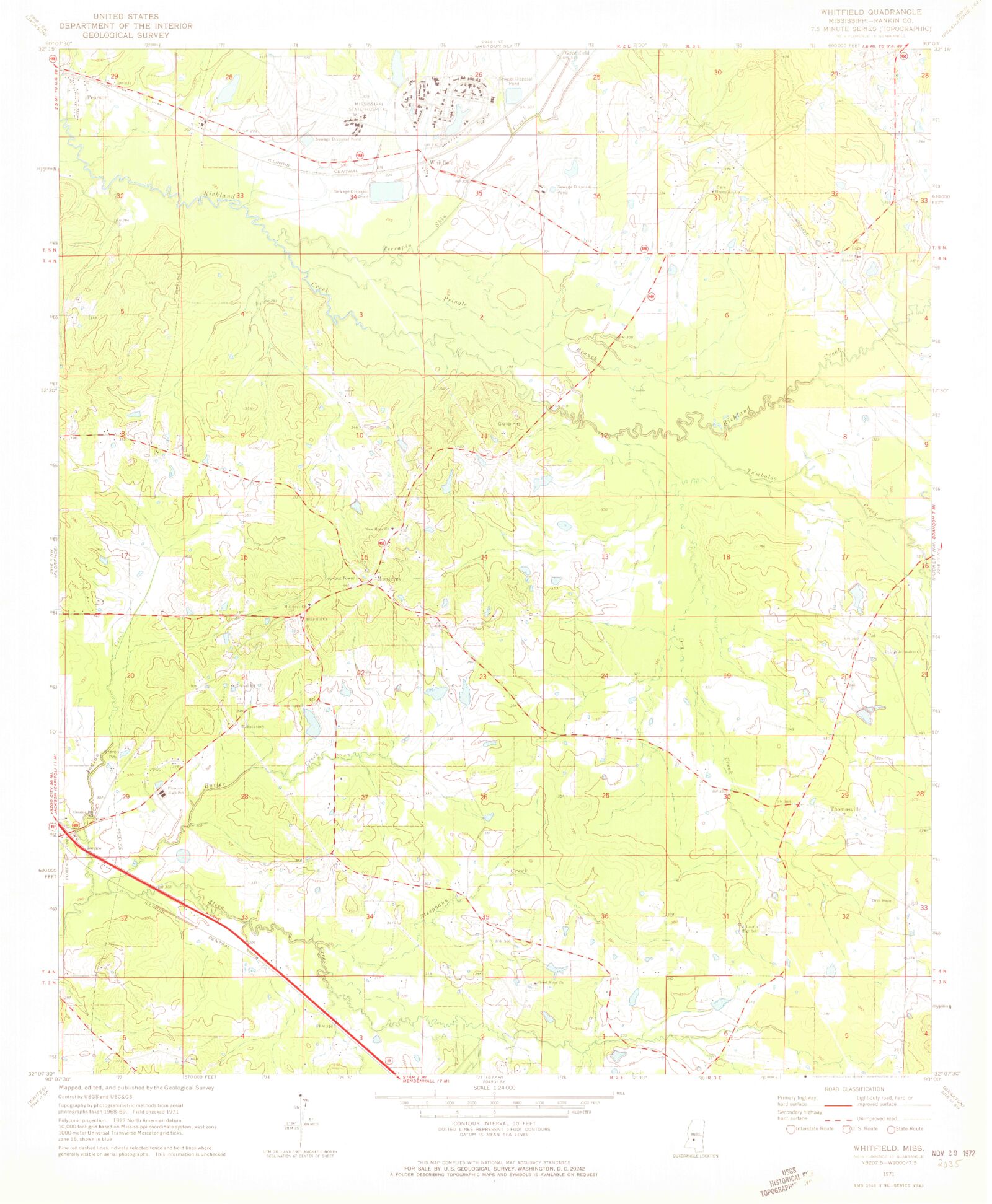 Classic USGS Whitfield Mississippi 7.5'x7.5' Topo Map – MyTopo Map Store