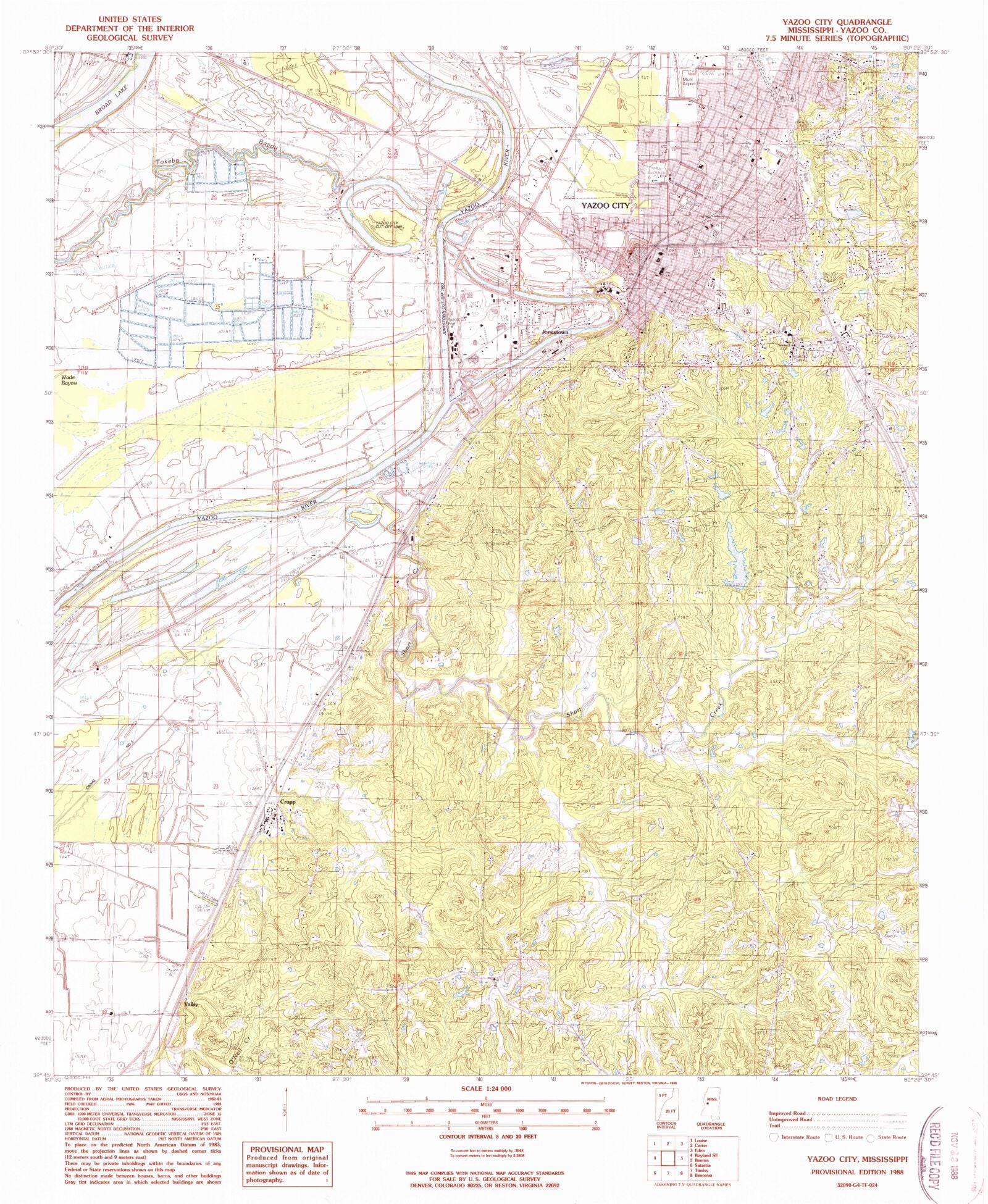 Classic USGS Yazoo City Mississippi 7.5'x7.5' Topo Map – MyTopo Map Store