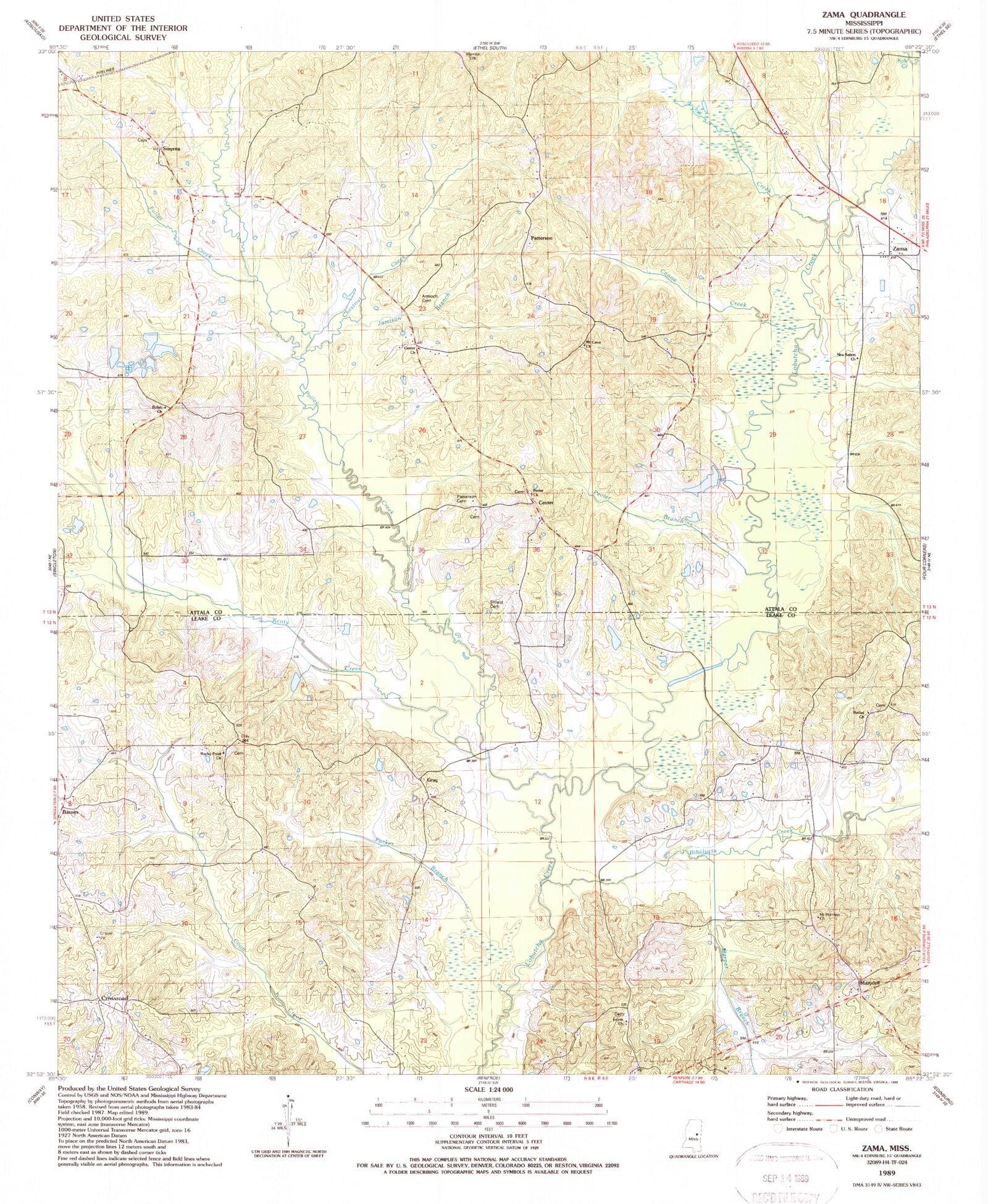 Classic USGS Zama Mississippi 7.5'x7.5' Topo Map – MyTopo Map Store