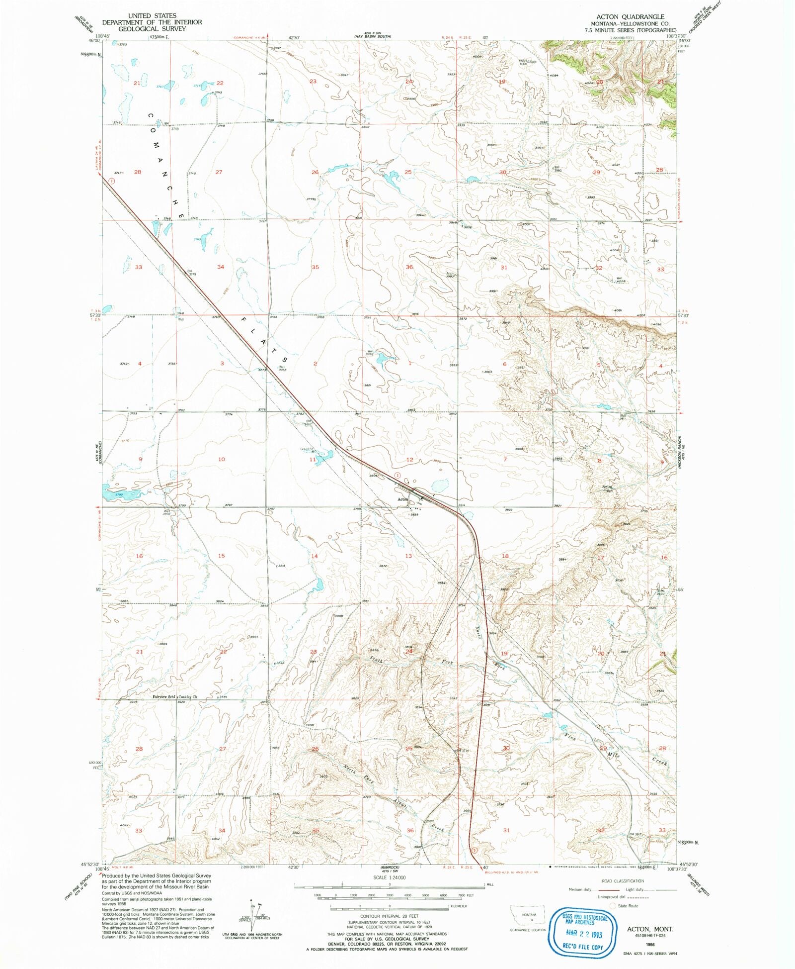 Classic USGS Acton Montana 7.5'x7.5' Topo Map – MyTopo Map Store