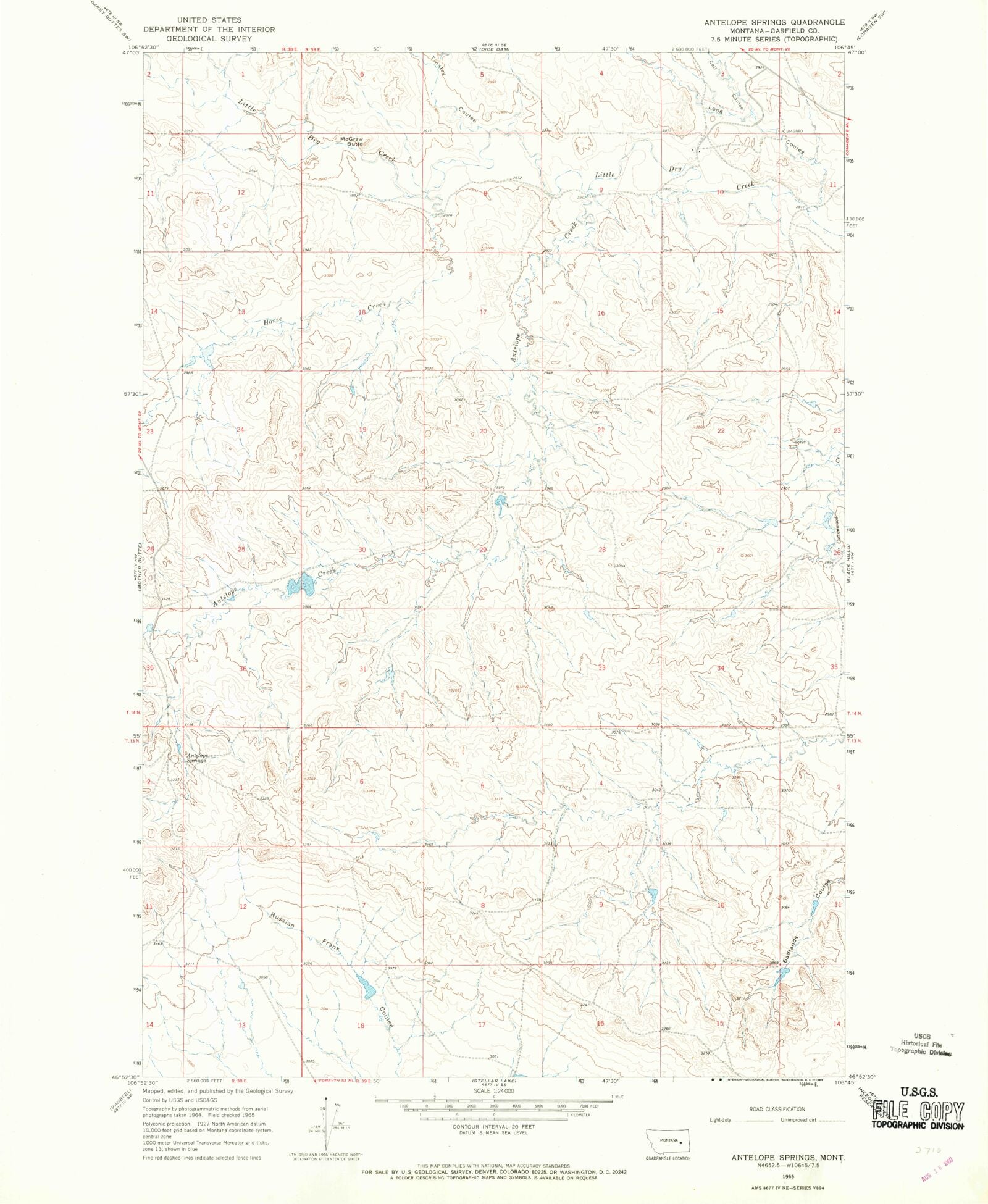 Classic USGS Antelope Springs Montana 7.5'x7.5' Topo Map – MyTopo Map Store
