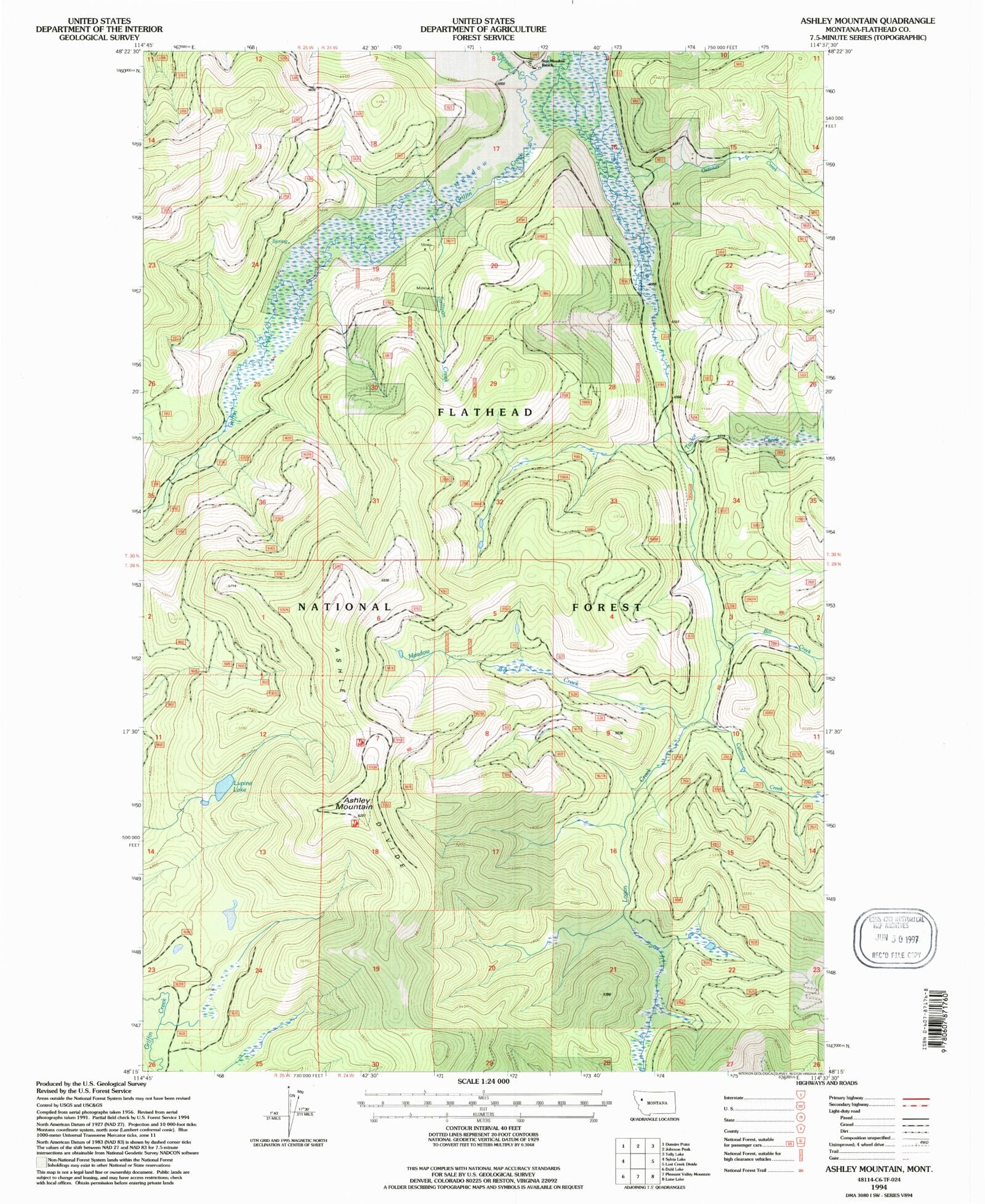 Classic USGS Ashley Mountain Montana 7.5'x7.5' Topo Map – MyTopo Map Store