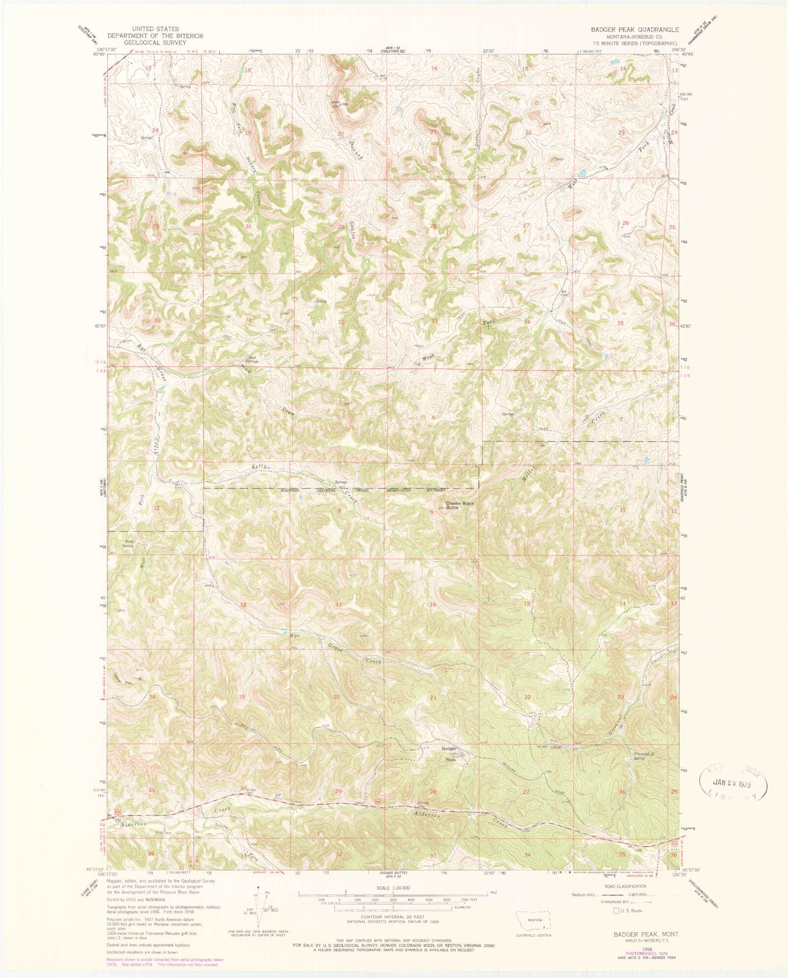 Classic USGS Badger Peak Montana 7.5'x7.5' Topo Map – MyTopo Map Store