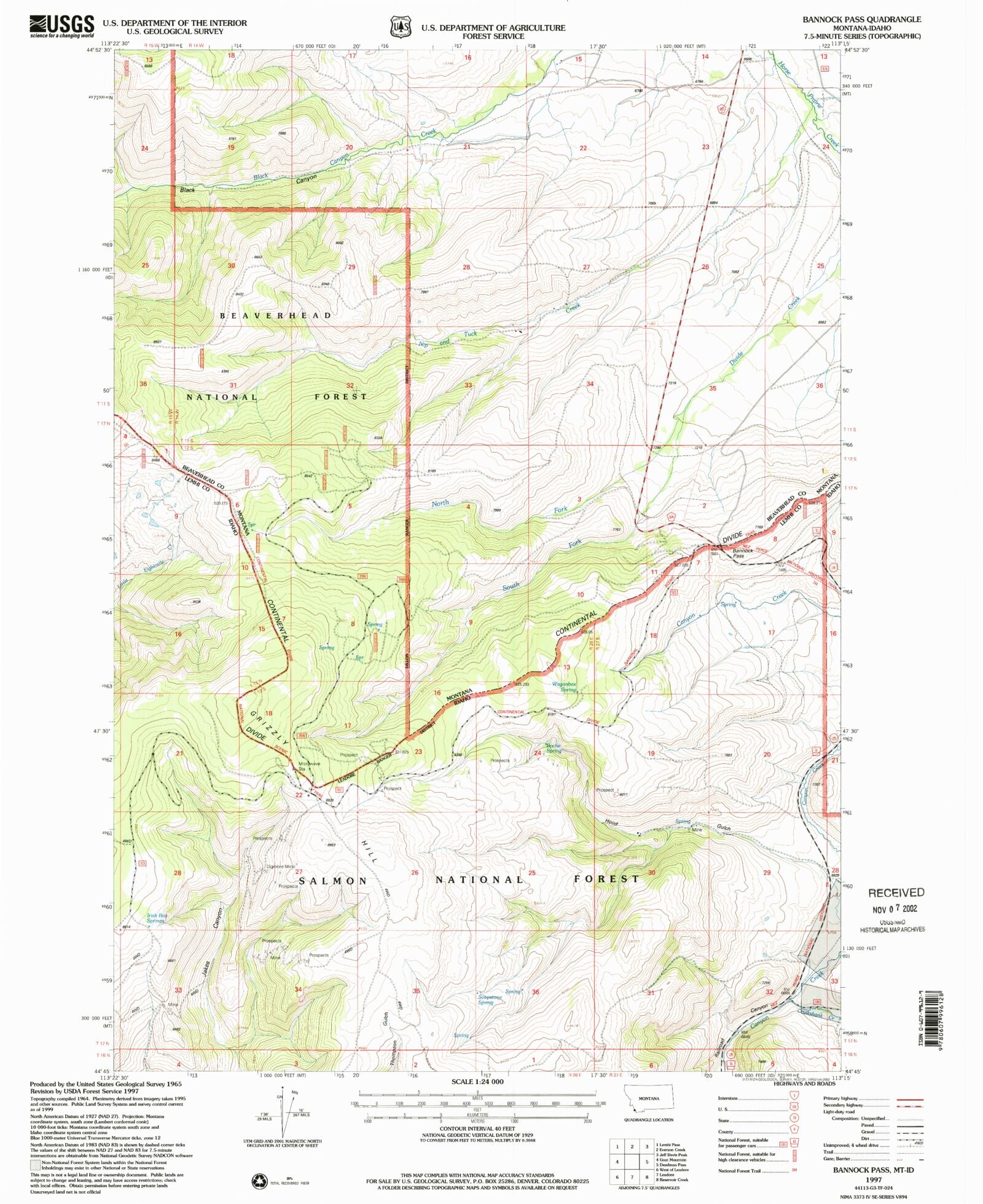 Classic USGS Bannock Pass Montana 7.5'x7.5' Topo Map – MyTopo Map Store