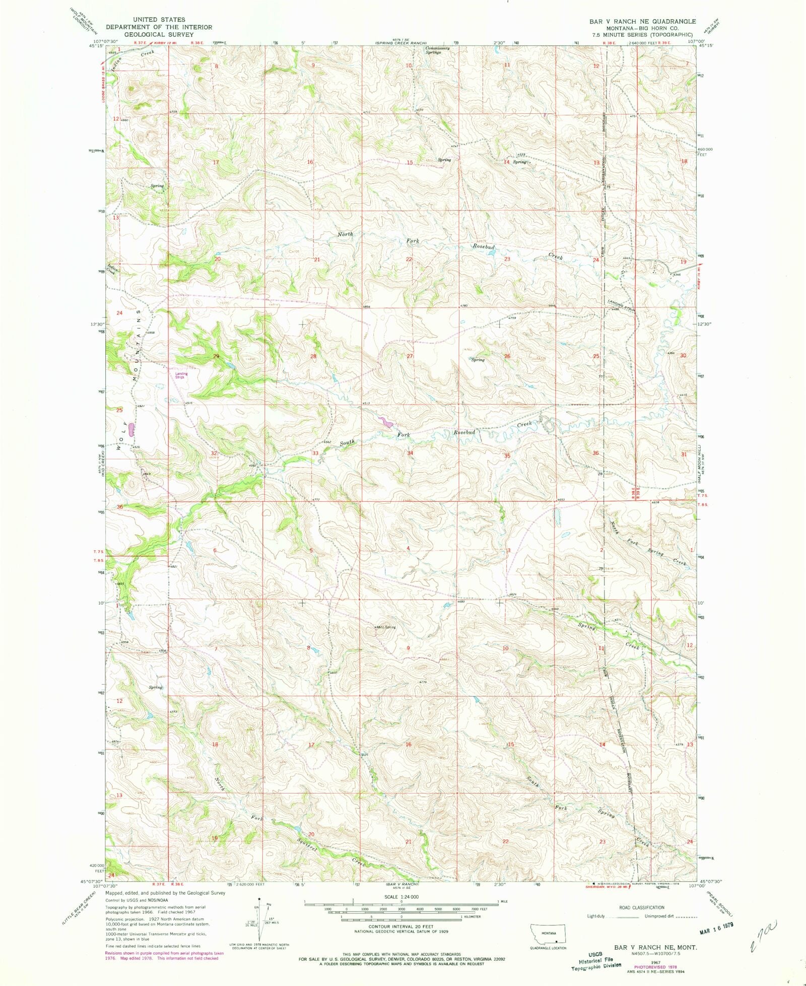Classic USGS Bar V Ranch NE Montana 7.5'x7.5' Topo Map – MyTopo Map Store