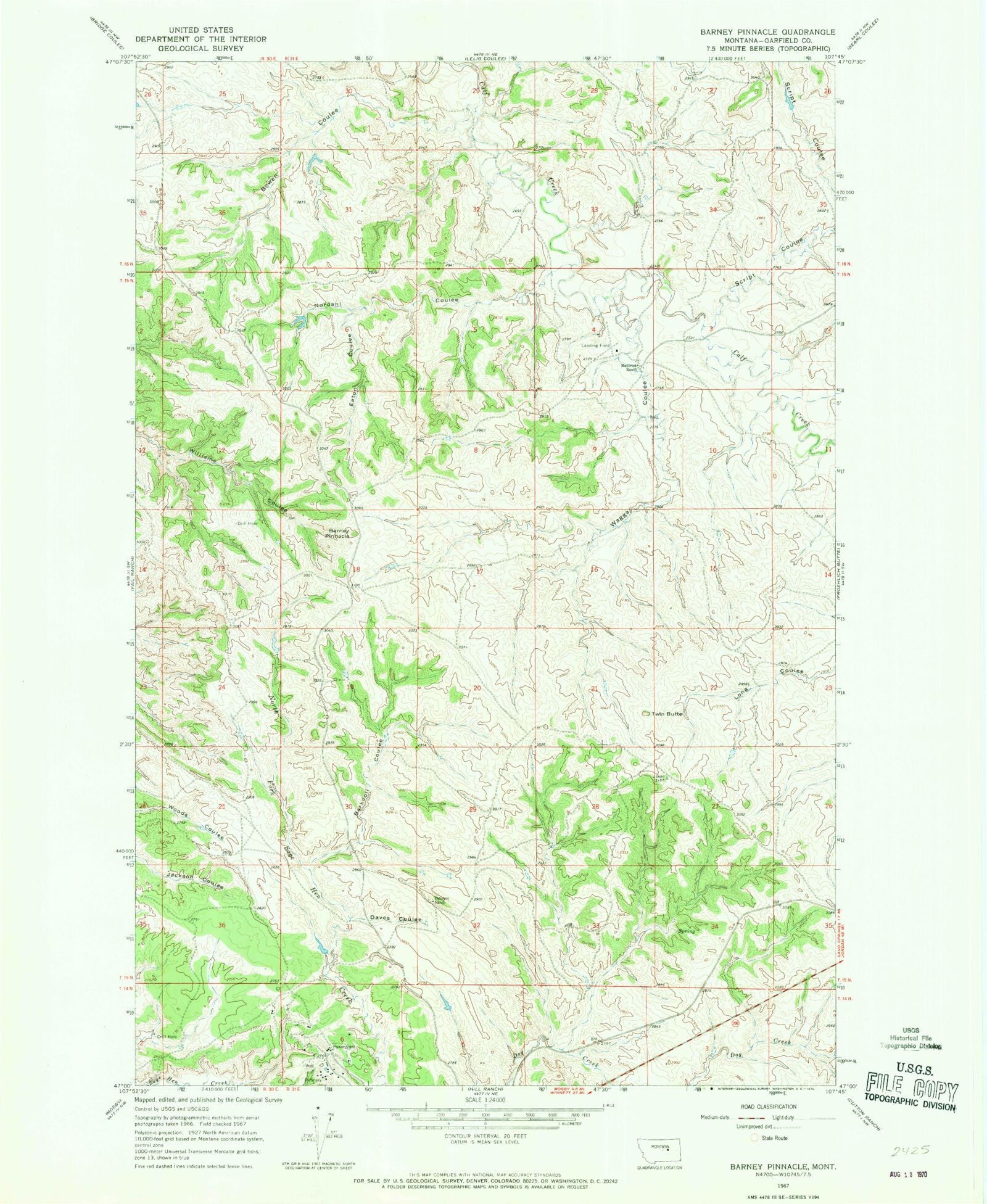 Classic USGS Barney Pinnacle Montana 7.5'x7.5' Topo Map – MyTopo Map Store