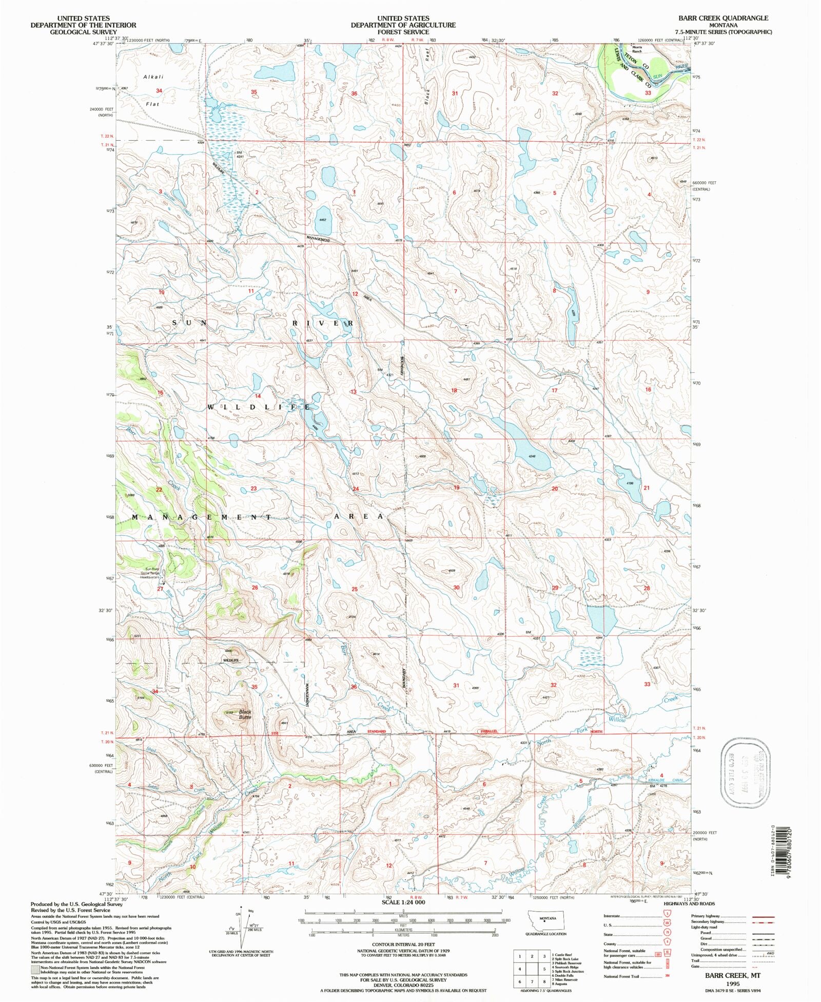Classic USGS Barr Creek Montana 7.5'x7.5' Topo Map – MyTopo Map Store