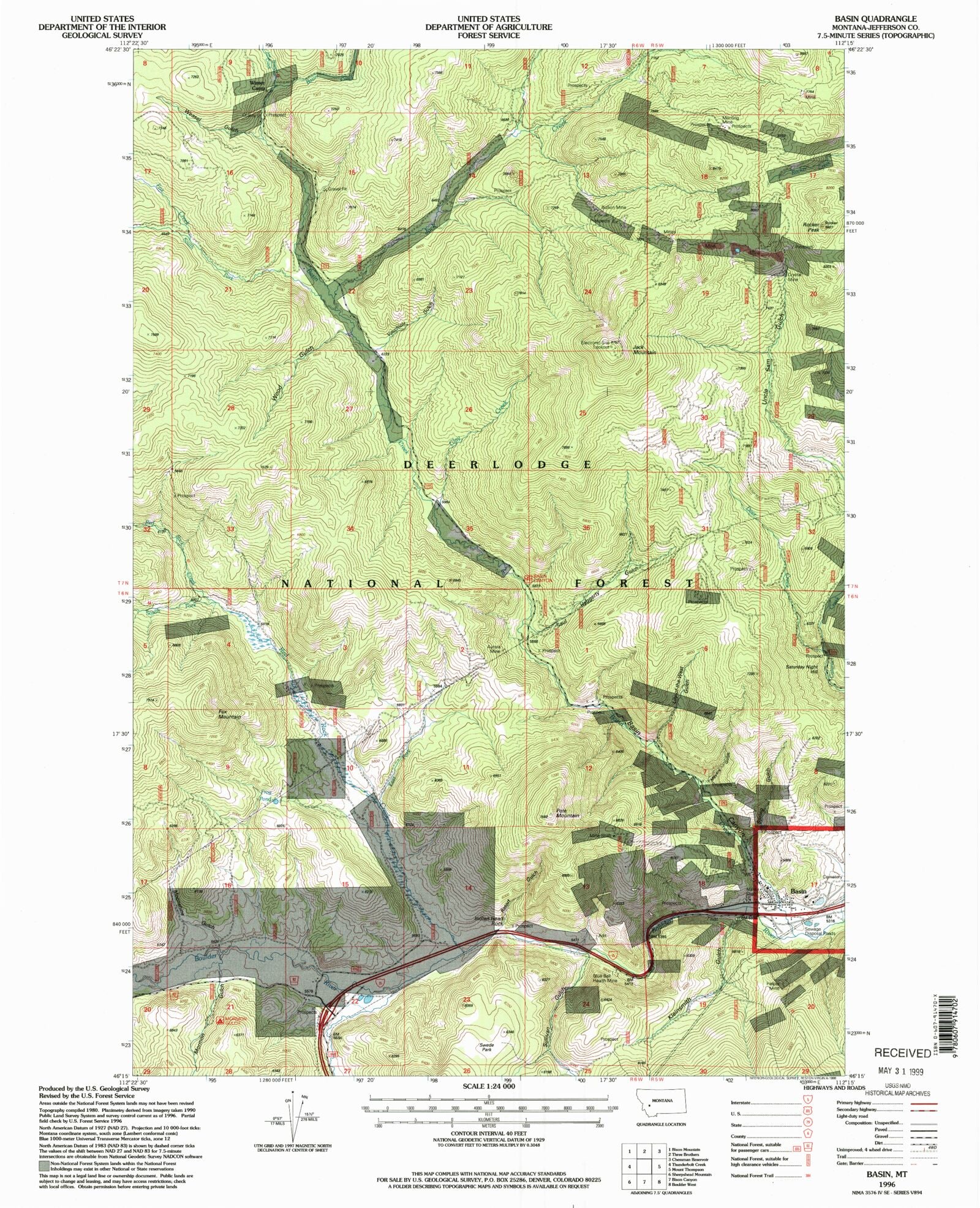 Classic USGS Basin Montana 7.5'x7.5' Topo Map – MyTopo Map Store